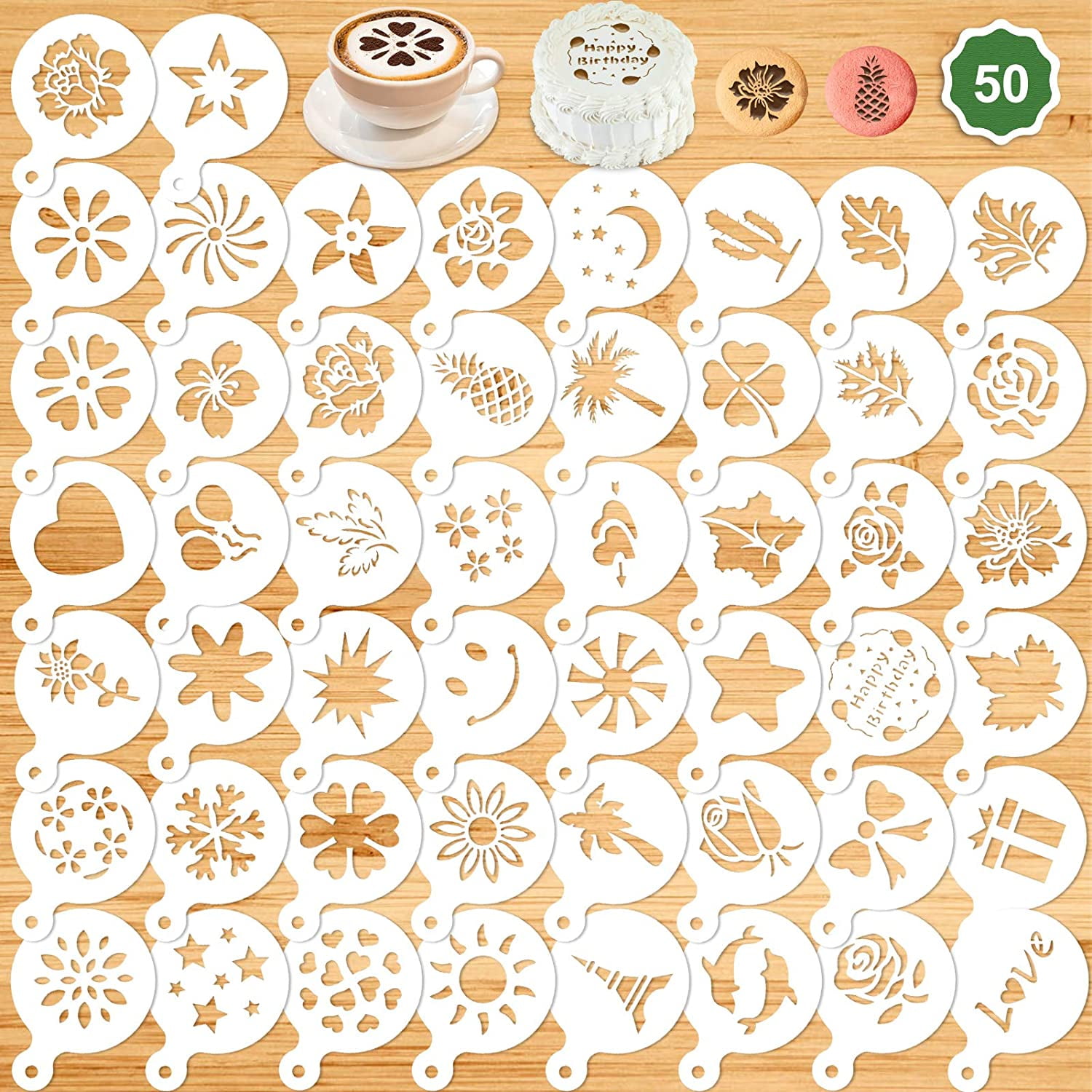 50Pack Cake Stencil Templates Decoration, Reusable Cake Cookies Baking ...