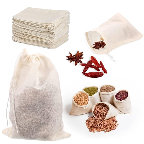 50Pack Reusable Drawstring Cotton Soup Bags, Straining Herbs ...