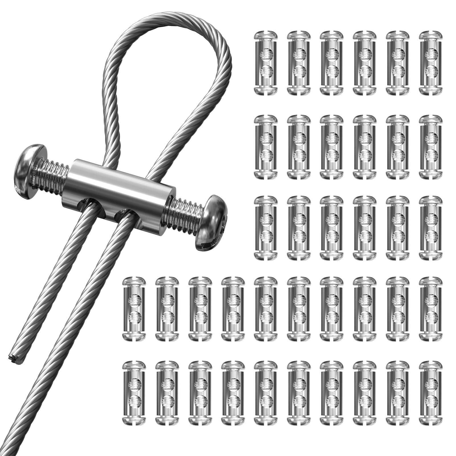50Pack Reusable Wire Rope Cable Clamp, M4 Double Hole with Screw ...