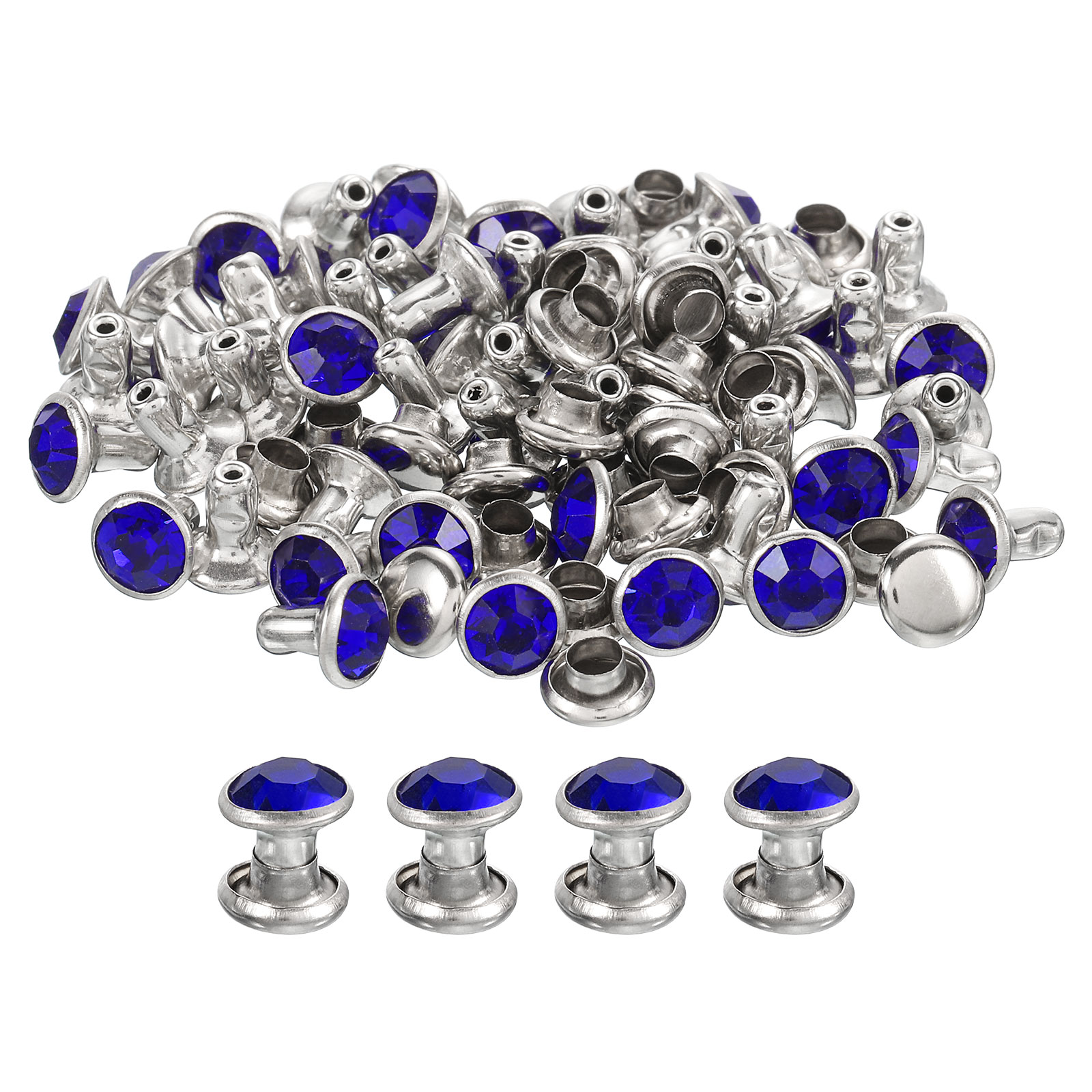 50Pack Silver Dark Blue 6mm/0.24" Leathercraft Rivets for DIY Leather ...