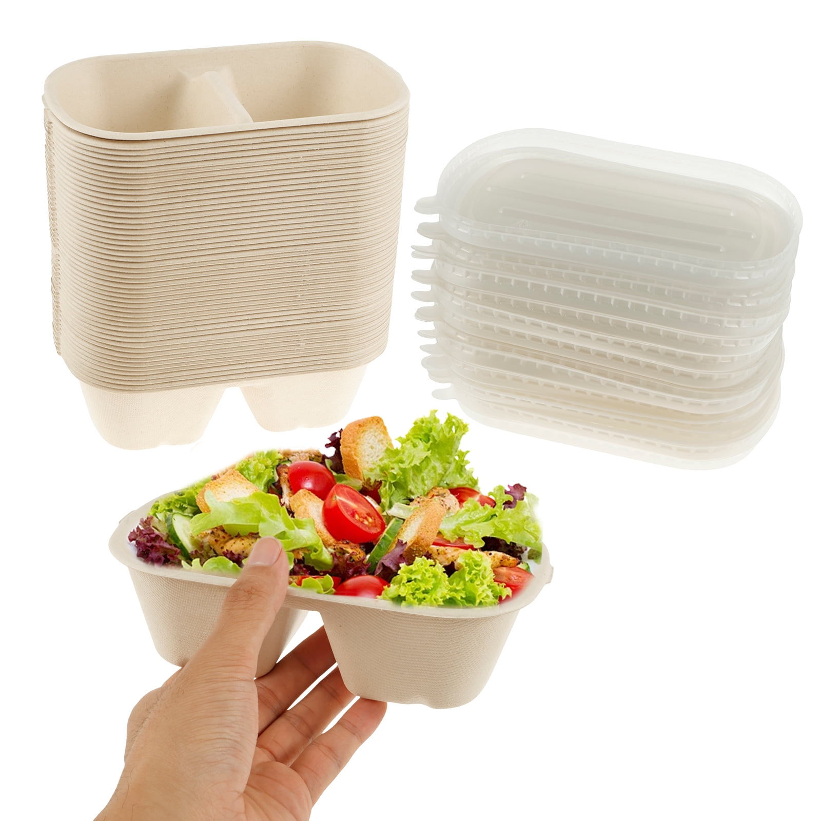 50Pack Take Out Food Containers Paper Meal Prep Bowls with PP Lids ...
