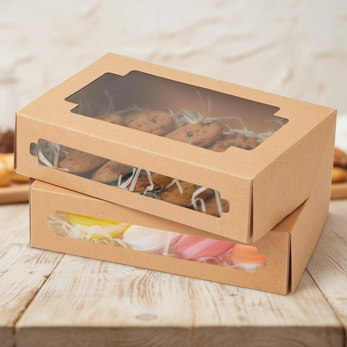50Packs Auto-pop up Kraft Cookie Boxes for Gift Giving Brown Treat Box ...