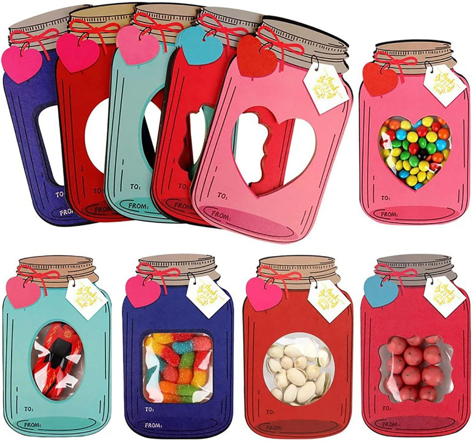 50Packs Mason Jar Valentines Day Cards, Mason Jar Cards Valentines ...