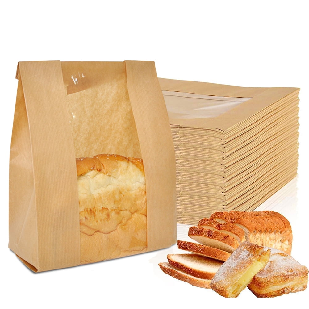 50Packs Paper Bread Bags Large Kraft Paper Bakery Bags with Window for ...