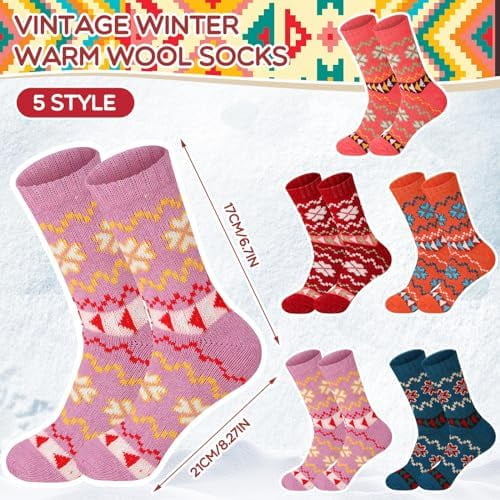50Pairs Winter Vintage Socks Bulk, Warm Wool Thick Knit Thermal Socks ...