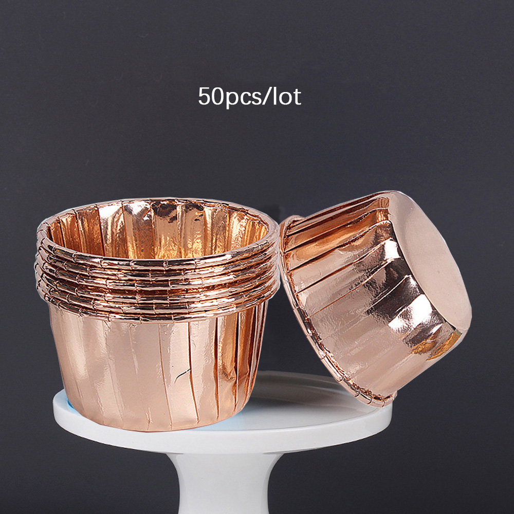 50Pc Disposable Cake Cup Gold Silver Color Edge Curl Paper Cake Cup ...