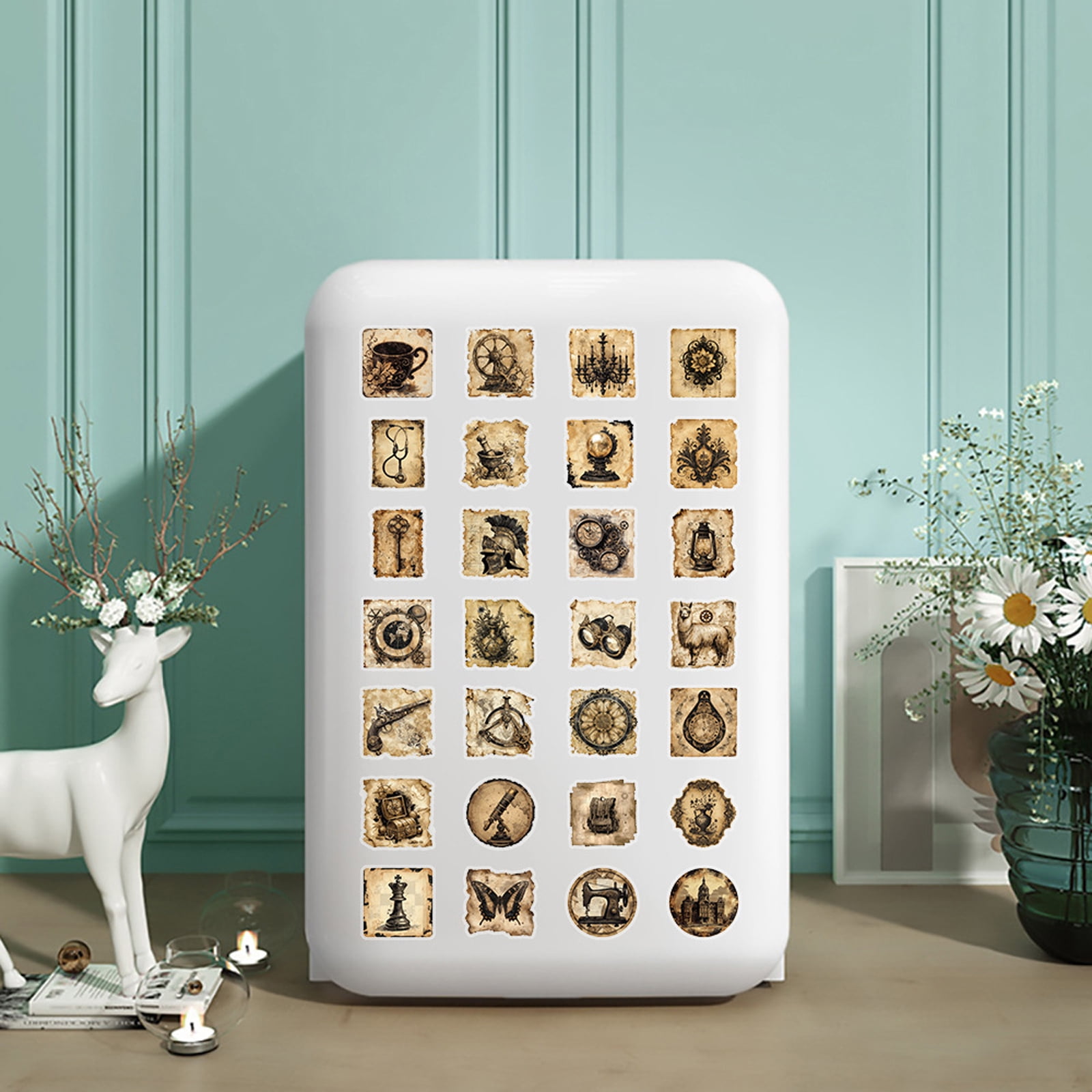 50Pc Retro Label Stickers - With Nostalgic Vintage Old Object-Themed ...