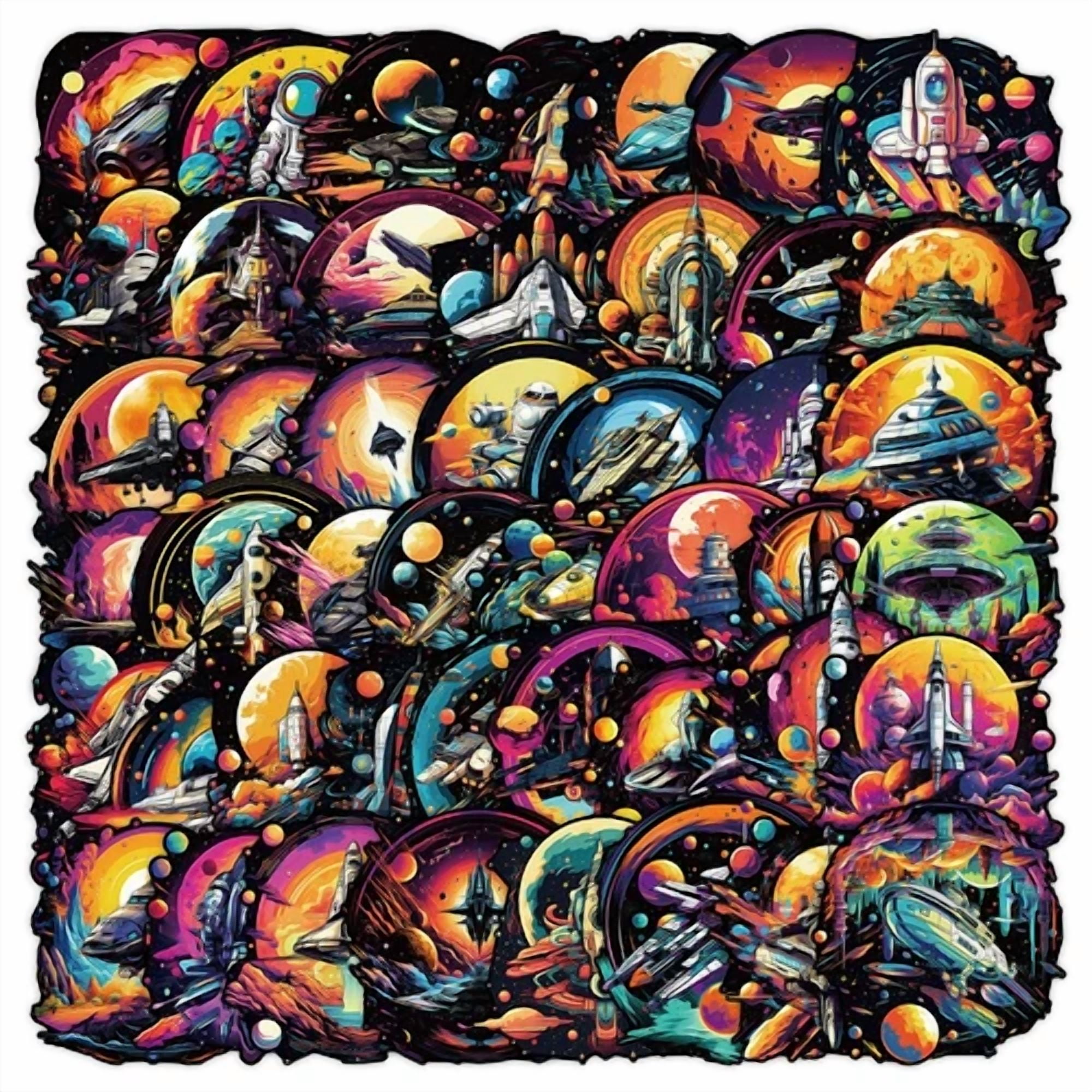 50Pc Waterproof Vinyl Stickers Spaceship Galaxy Outer Space Luggage ...