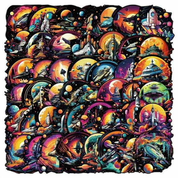 50Pc Waterproof Vinyl Stickers Spaceship Galaxy Outer Space Luggage ...