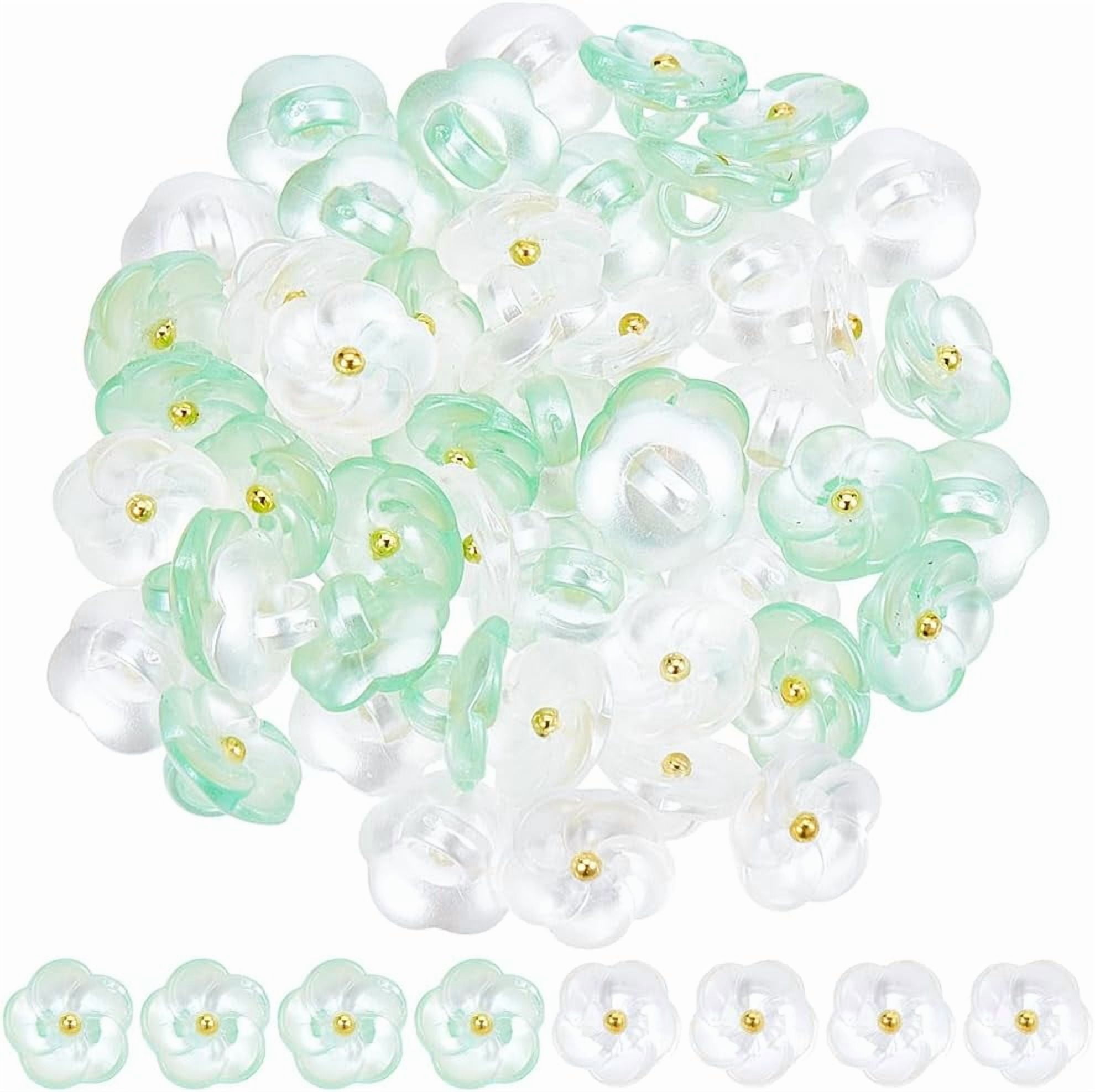 50Pcs 1/2 Inch Flower Buttons White Green Resin Floral Shank Assorted ...