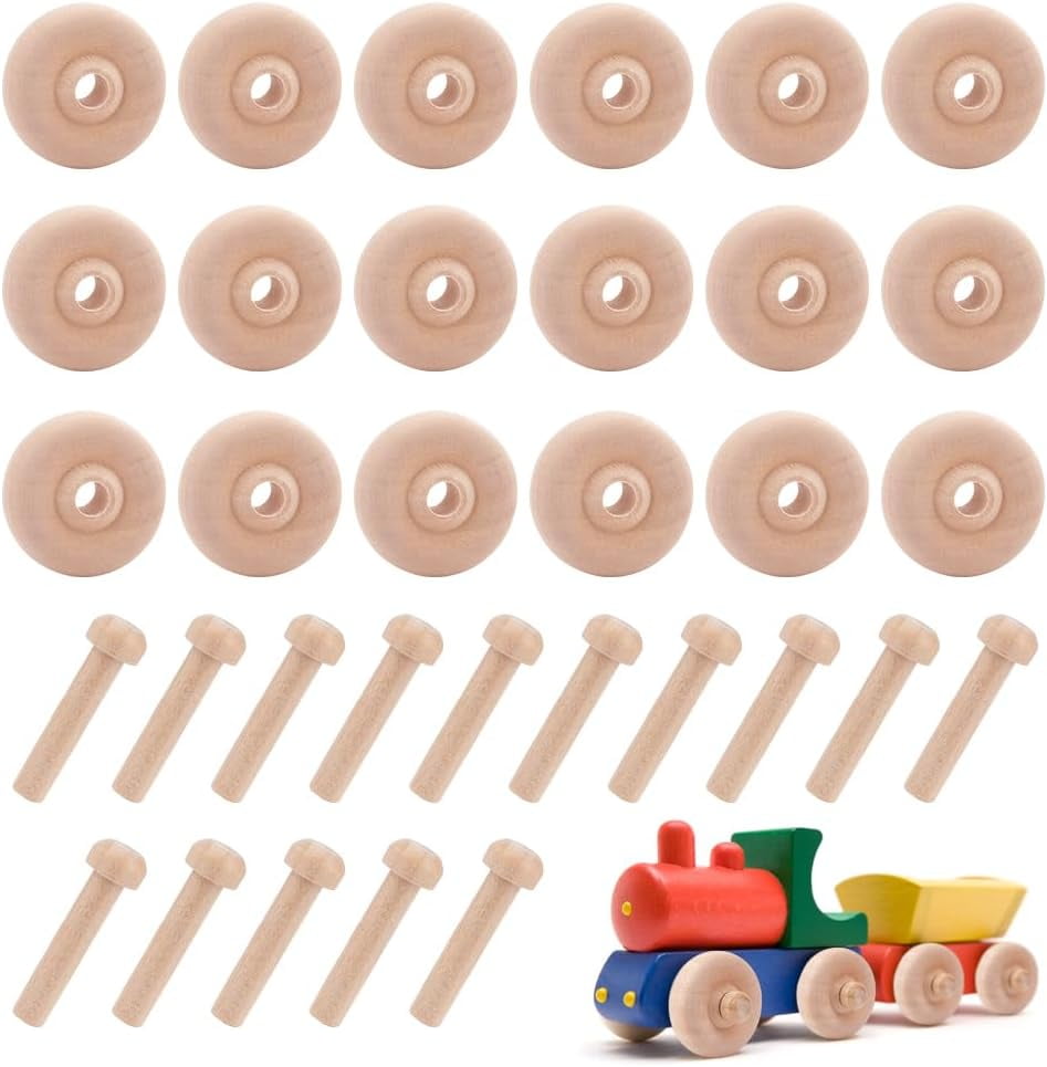 50Pcs 1.2x0.5 Inch Wooden Craft Wheels with 50Pcs 1.2 Inch Wooden ...