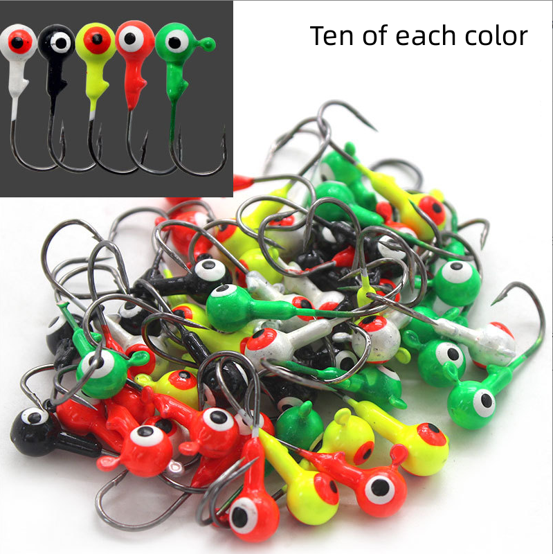 50Pcs 1/32 -1/4 Oz Lead Jig Heads Fishing Hooks Crappie Ball Head Lure ...