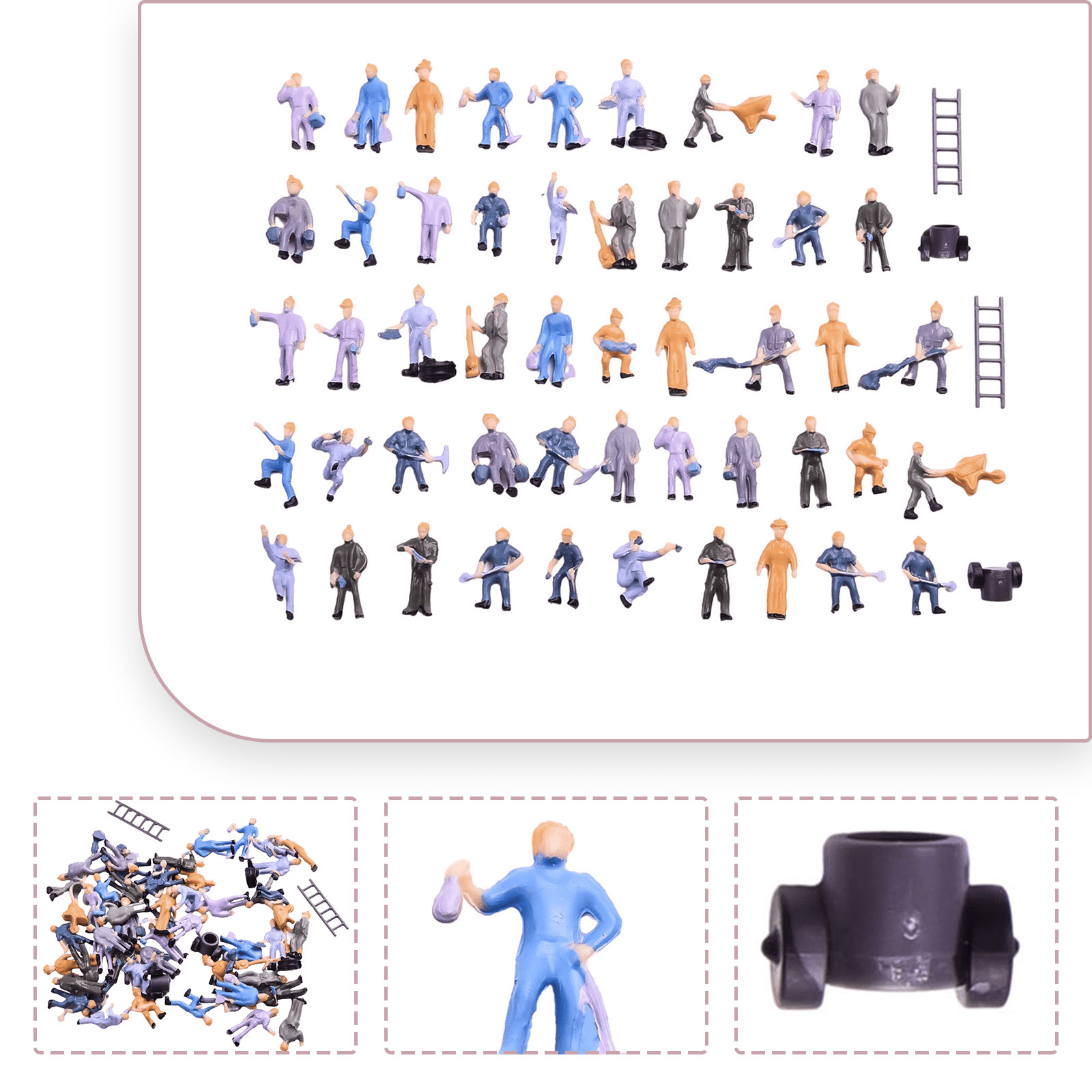 50Pcs 1:87 Scale People Figures Worker Well Painted Figures with Bucket ...