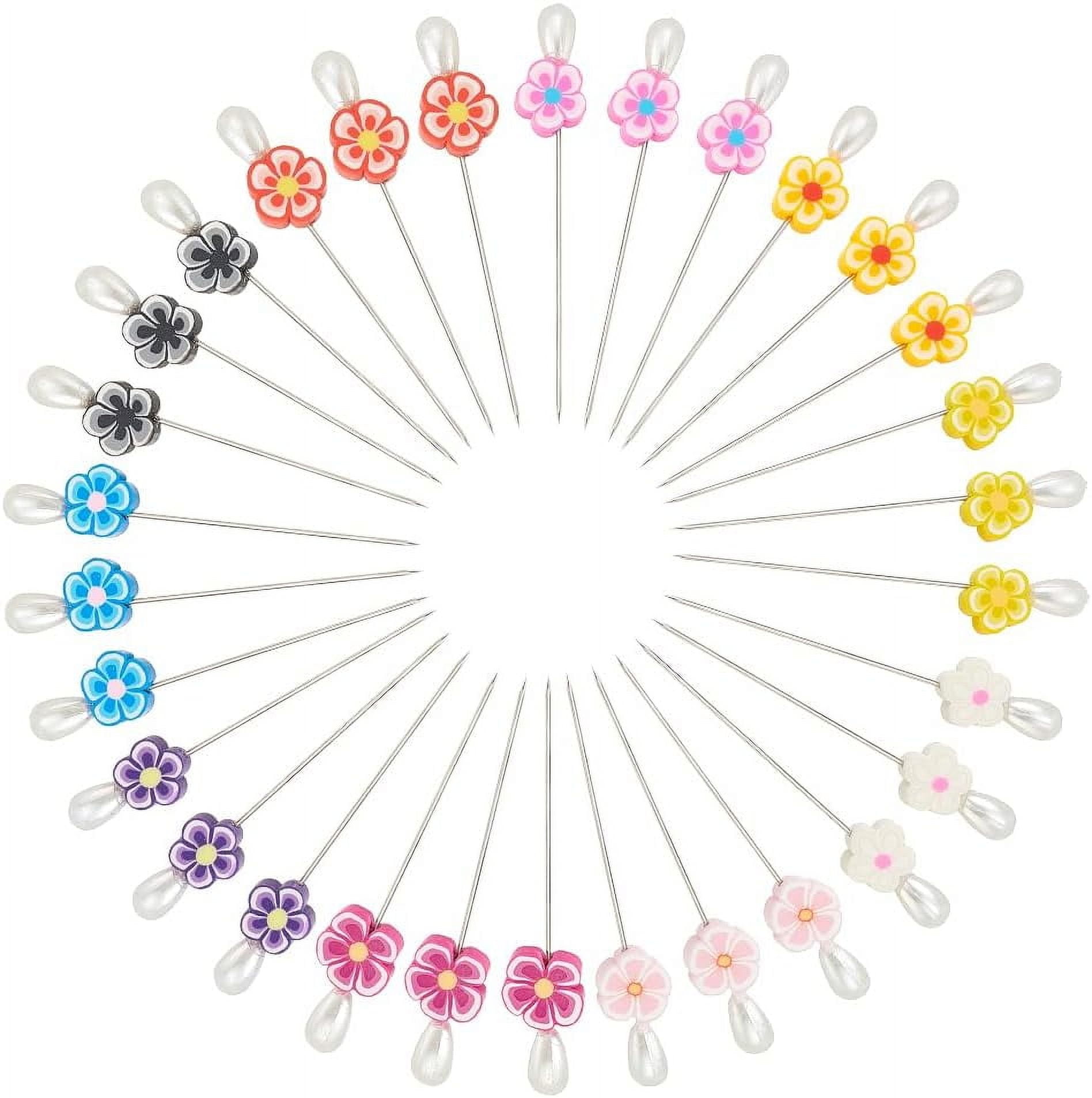 50Pcs 10 Colors Handmade Polymer Clay Flower Iron Head Pins Straight ...