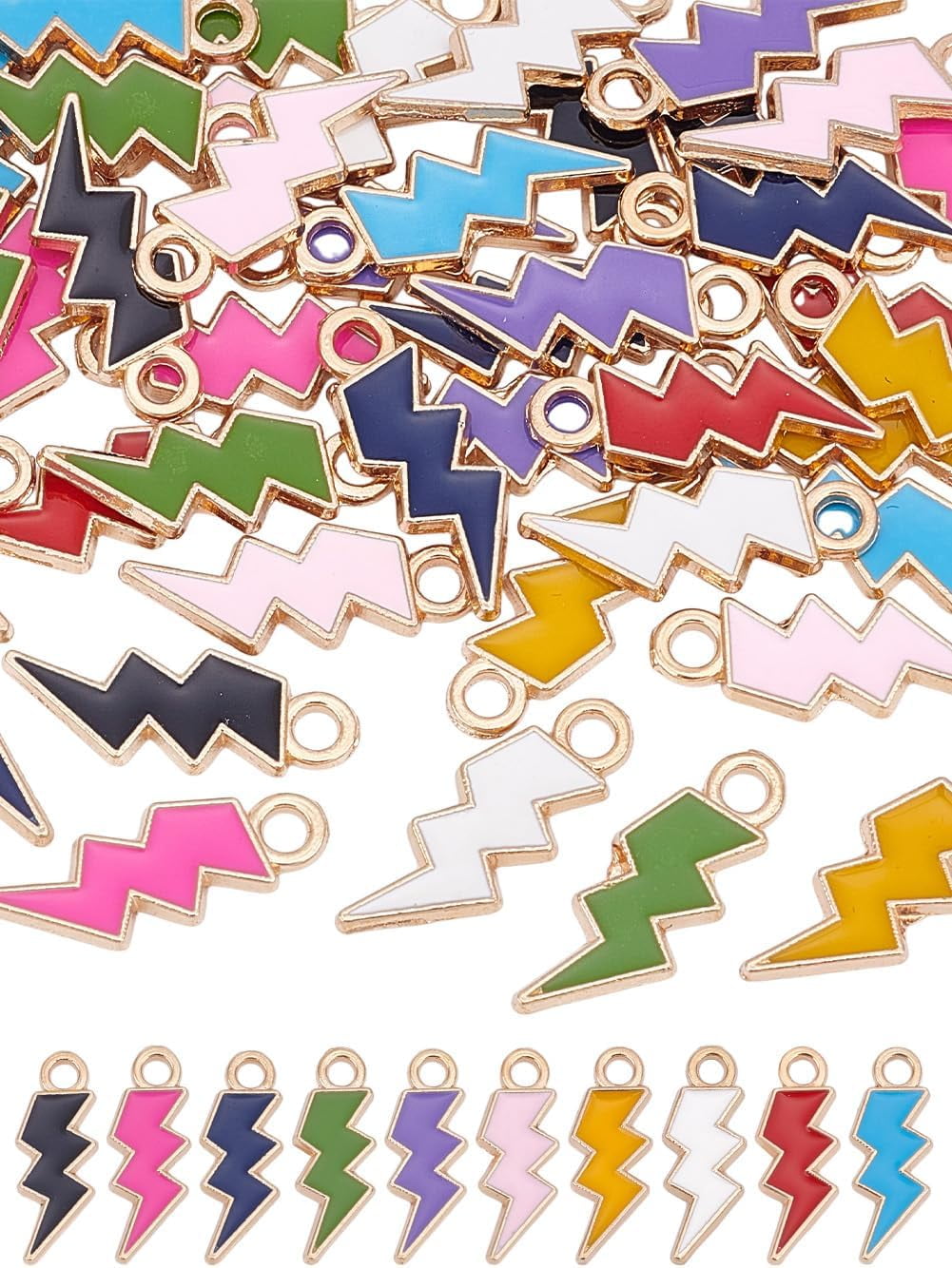 50Pcs 10 Colors Lightning Bolt Charm Pendants Alloy+Enamel Flash ...