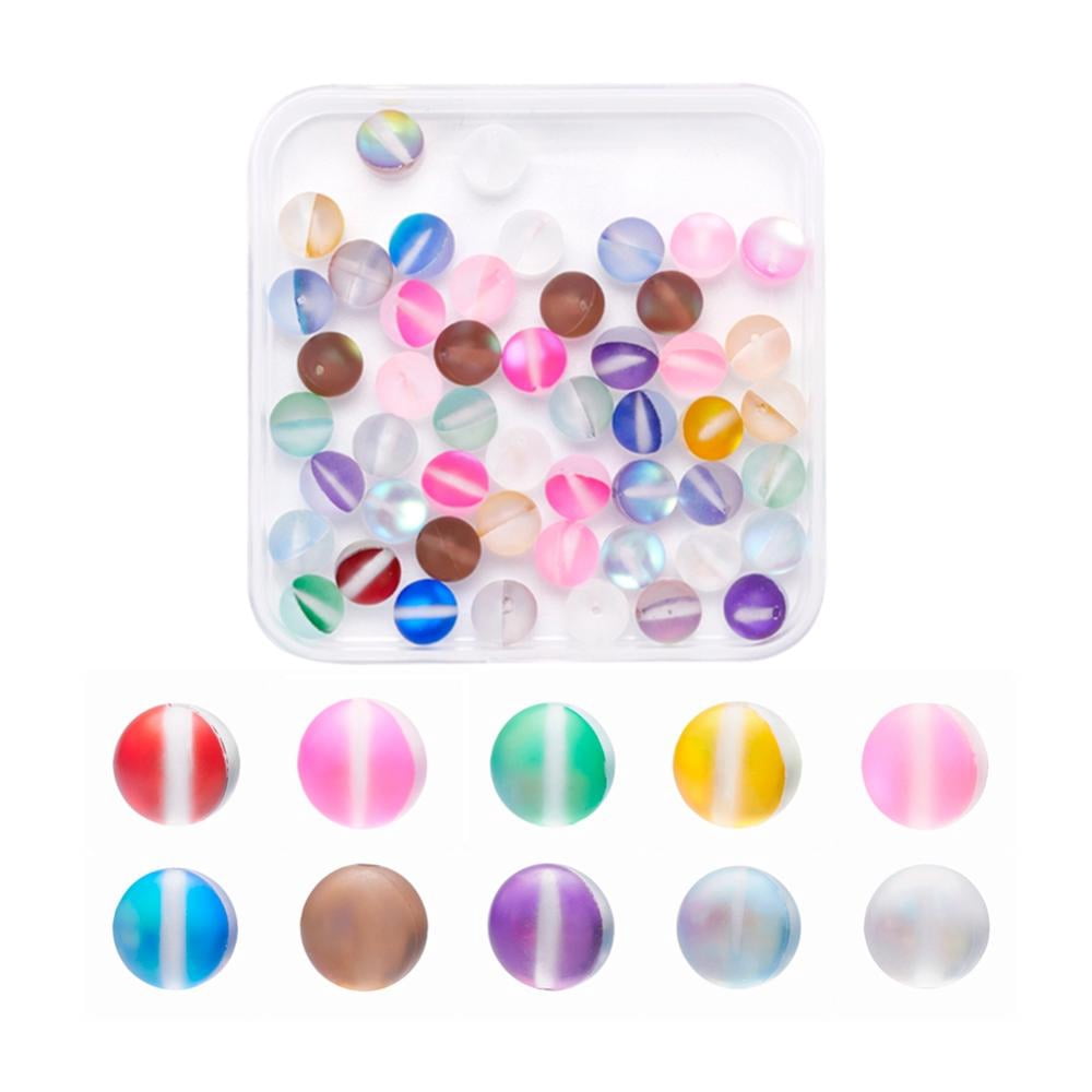 50Pcs 10 Colors Moonstone Beads Strands Holographic Beads Dyed Frosted ...