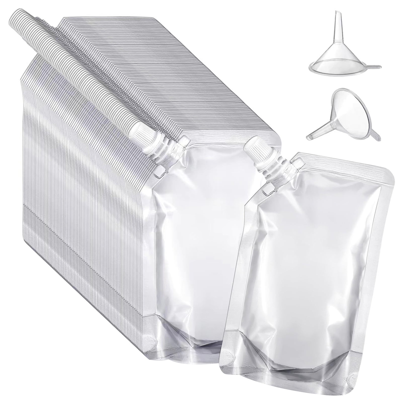 50Pcs 100/150ML Reusable Plastic Drink Pouches with Funnel Nozzles ...
