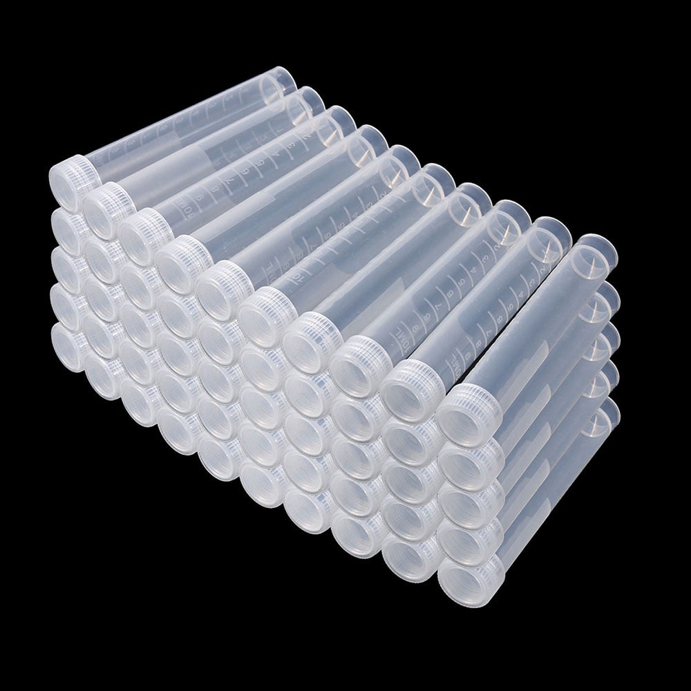 50Pcs 10ml Transparent Lab Plastic Frost Test Tubes Vial Seal Cap ...