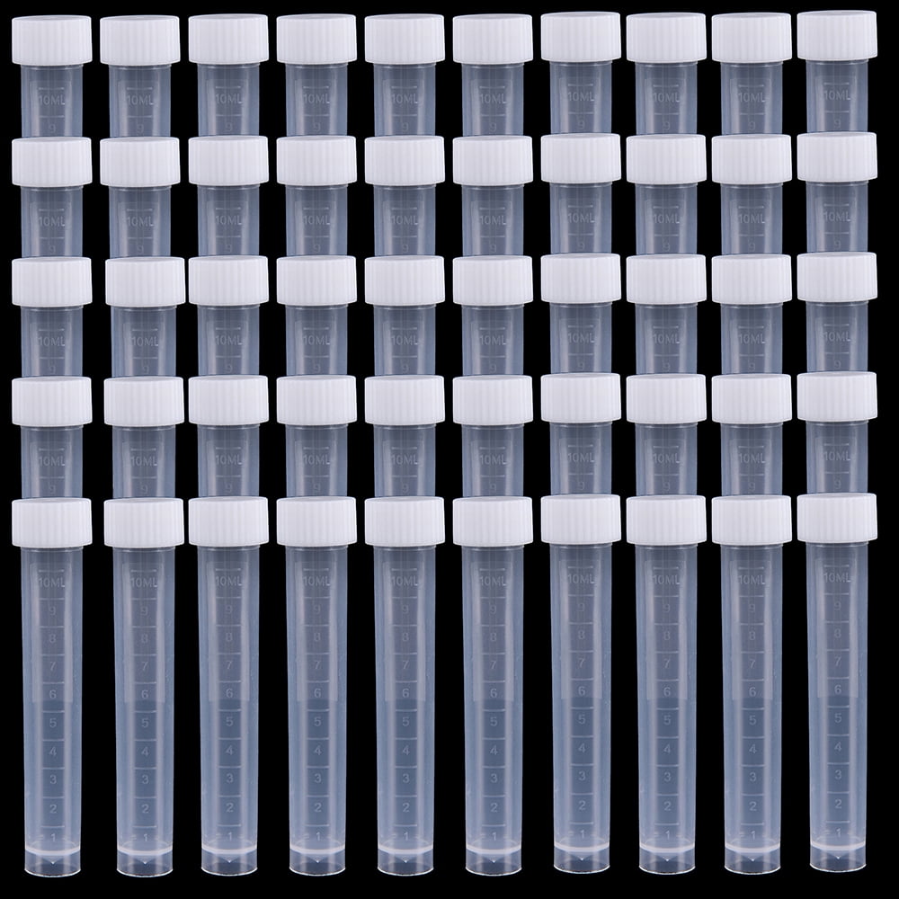 50Pcs 10ml White Lab Plastic Frost Test Tubes Vial Seal Cap, Graduated ...