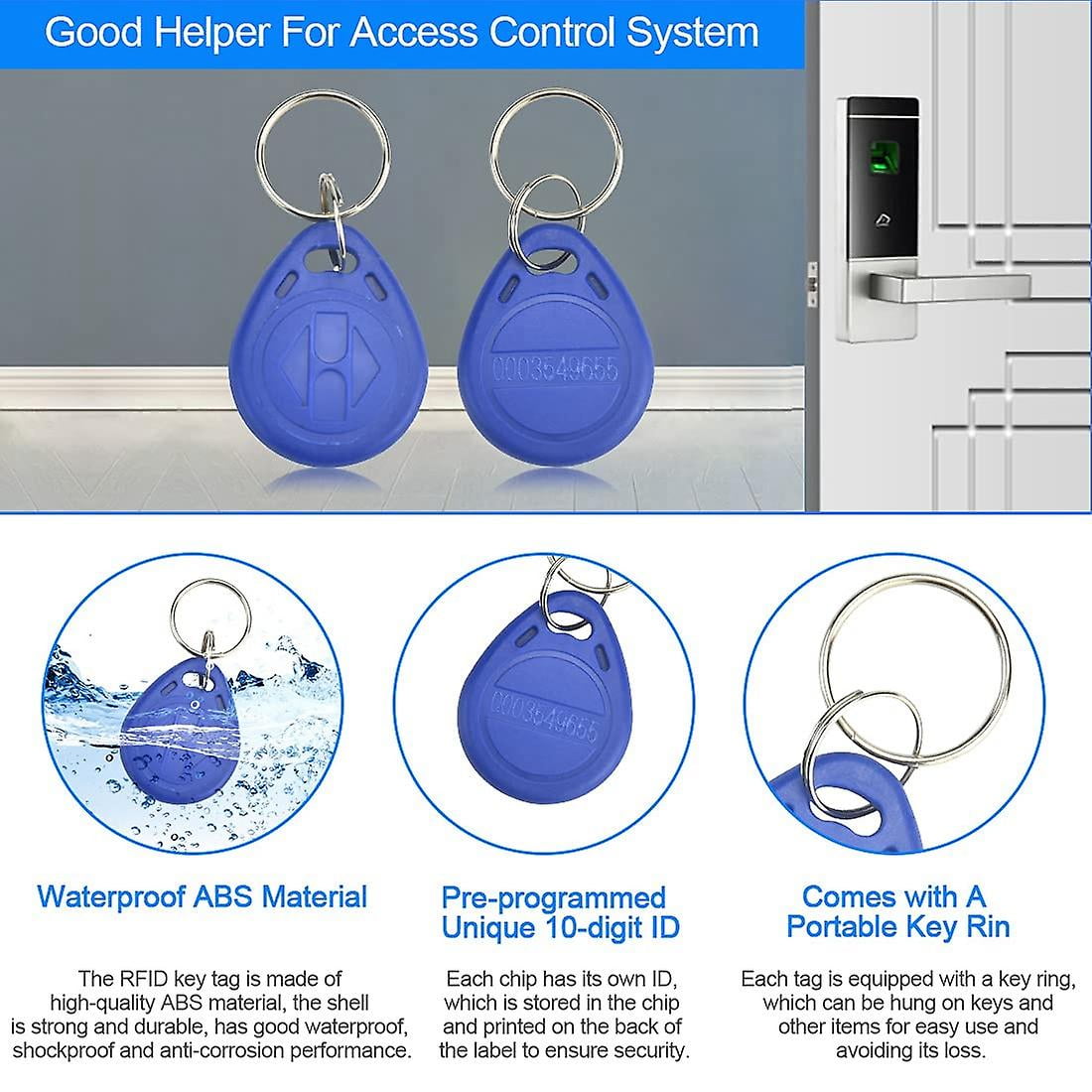 50Pcs 125 Khz Proximity ID Card RFID Keyfob Access Control Key for Door ...