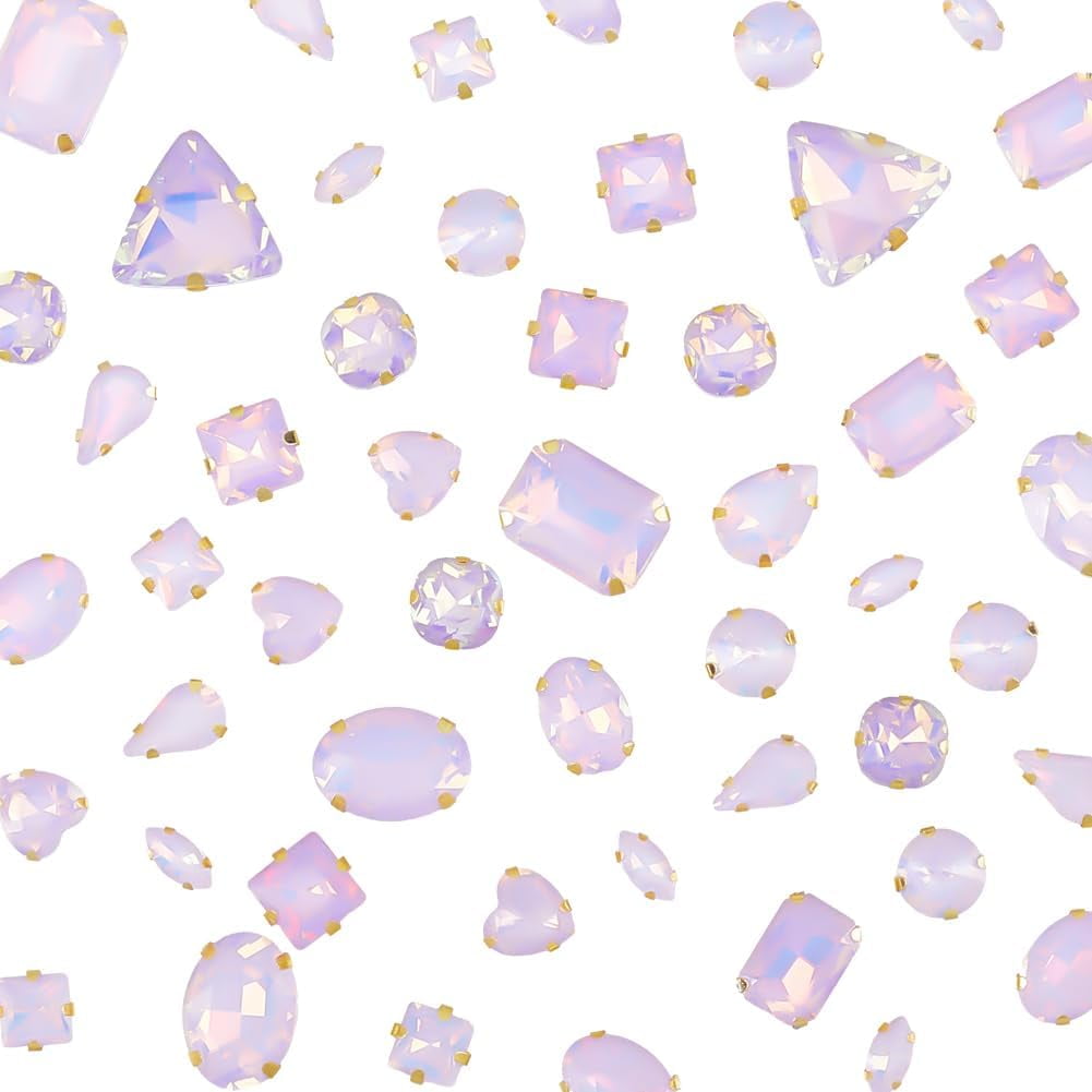 50Pcs 13 Styles Sew On Rhinestone Mixed Shapes Sewing Gems Light Purple ...