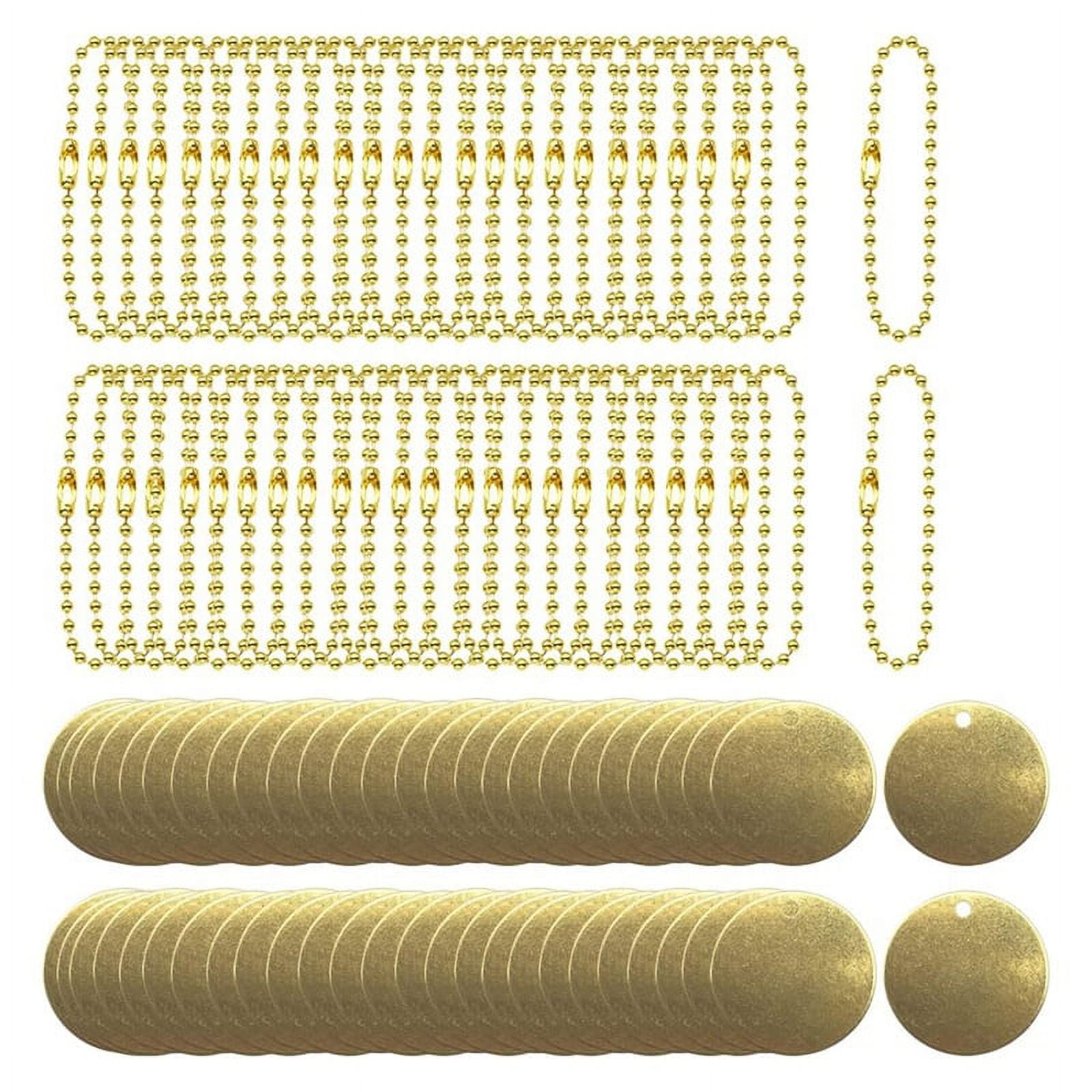 50Pcs 1Inch Brass Valve Tags Stamping Blank with Hole 2.4mm Ball Chains ...