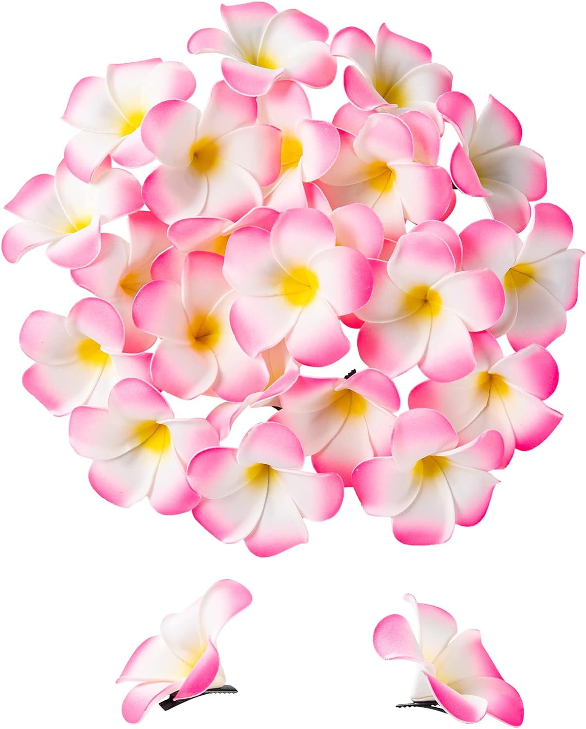 50Pcs 2.4" Foam Hawaiian Frangipani Artificial Plumeria Flowers Hat ...