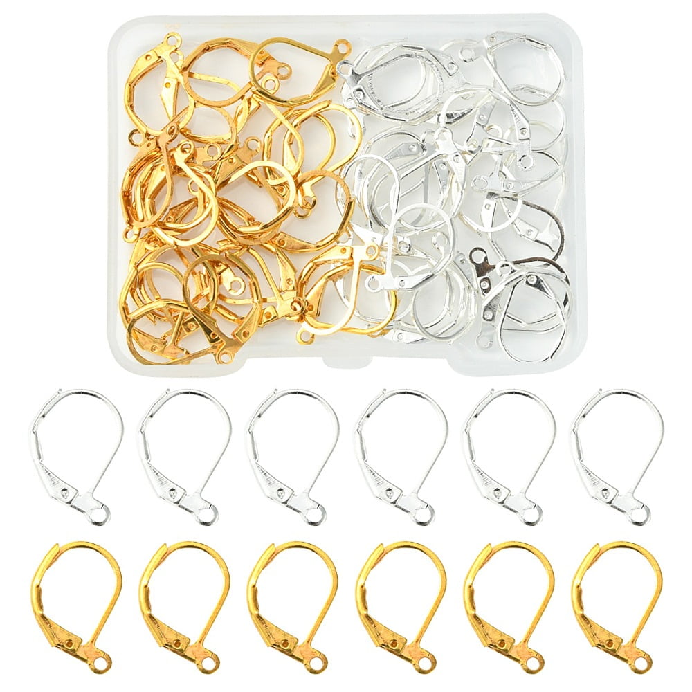 50Pcs 2 Color Brass Leverback Earring Findings with Loops Golden ...