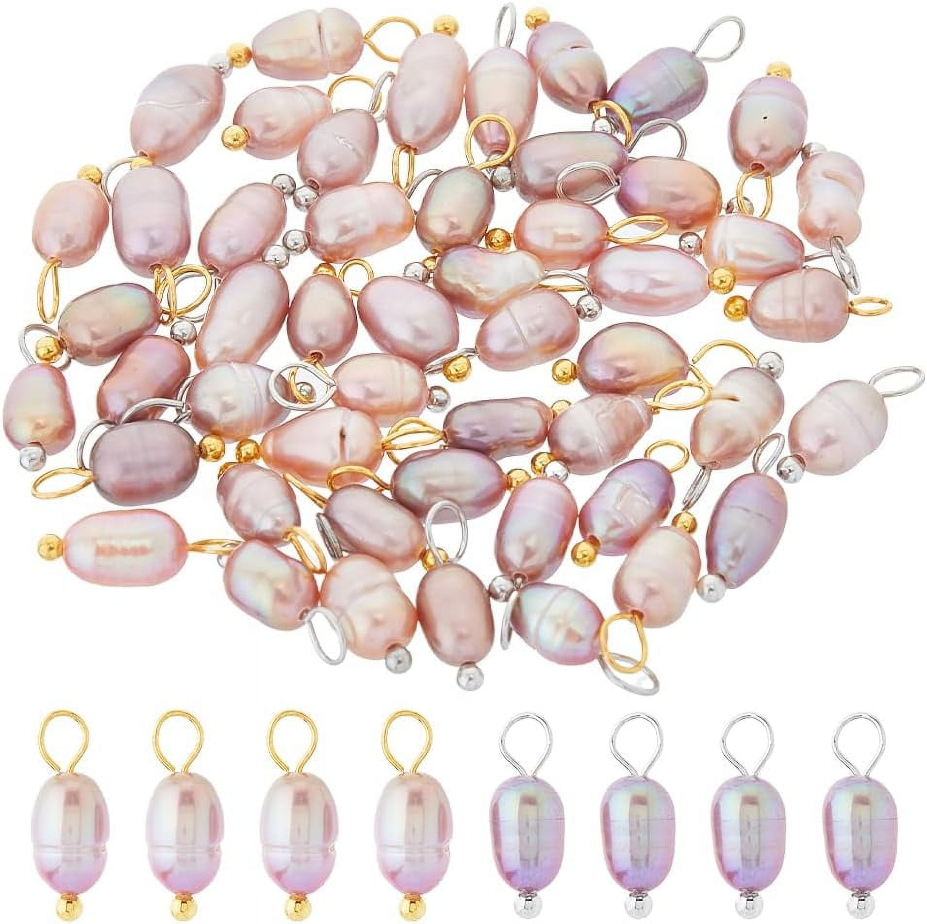 50Pcs 2 Colors Natural Cultured Freshwater Pearl Rice Charms with Brass ...
