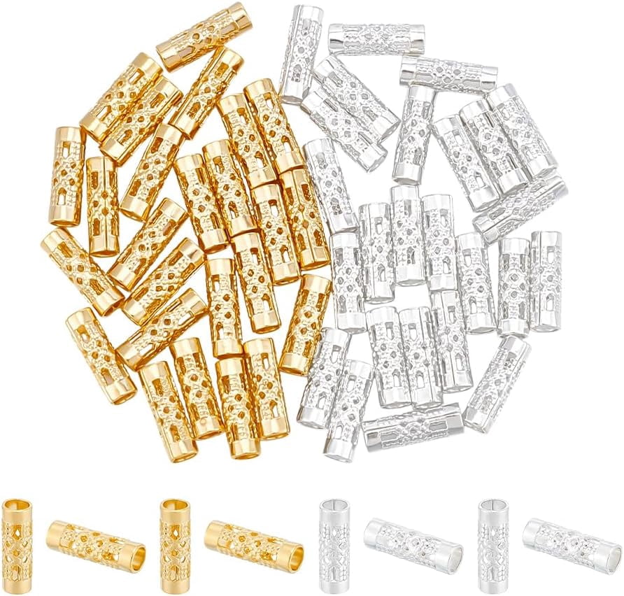 50Pcs 2 Colors Real 24k Gold Plated Tube Beads 4mm Hollow Tube Slide ...