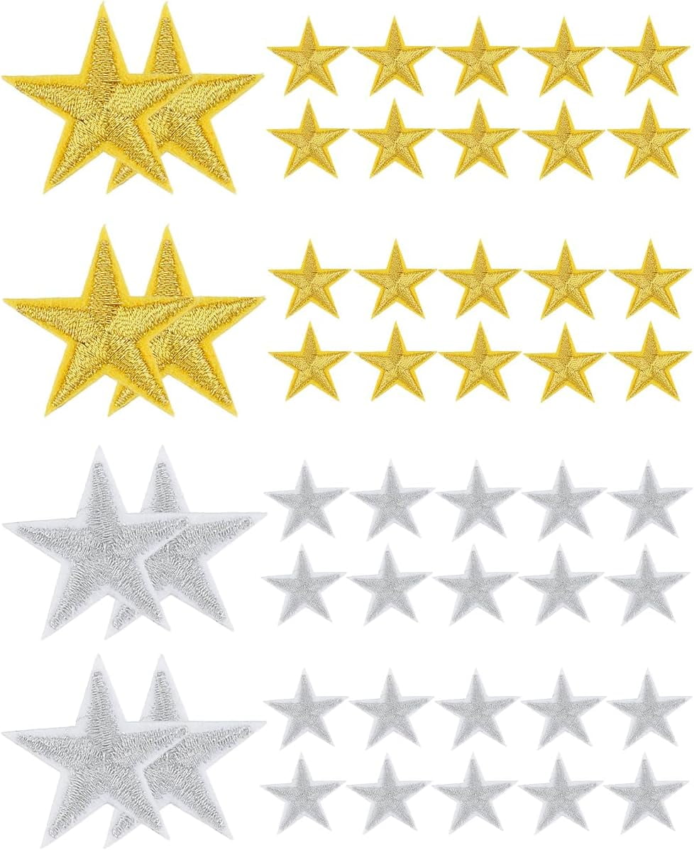 50Pcs 2 Colors Star Iron on Patches Sew on Star Embroidered Patches ...