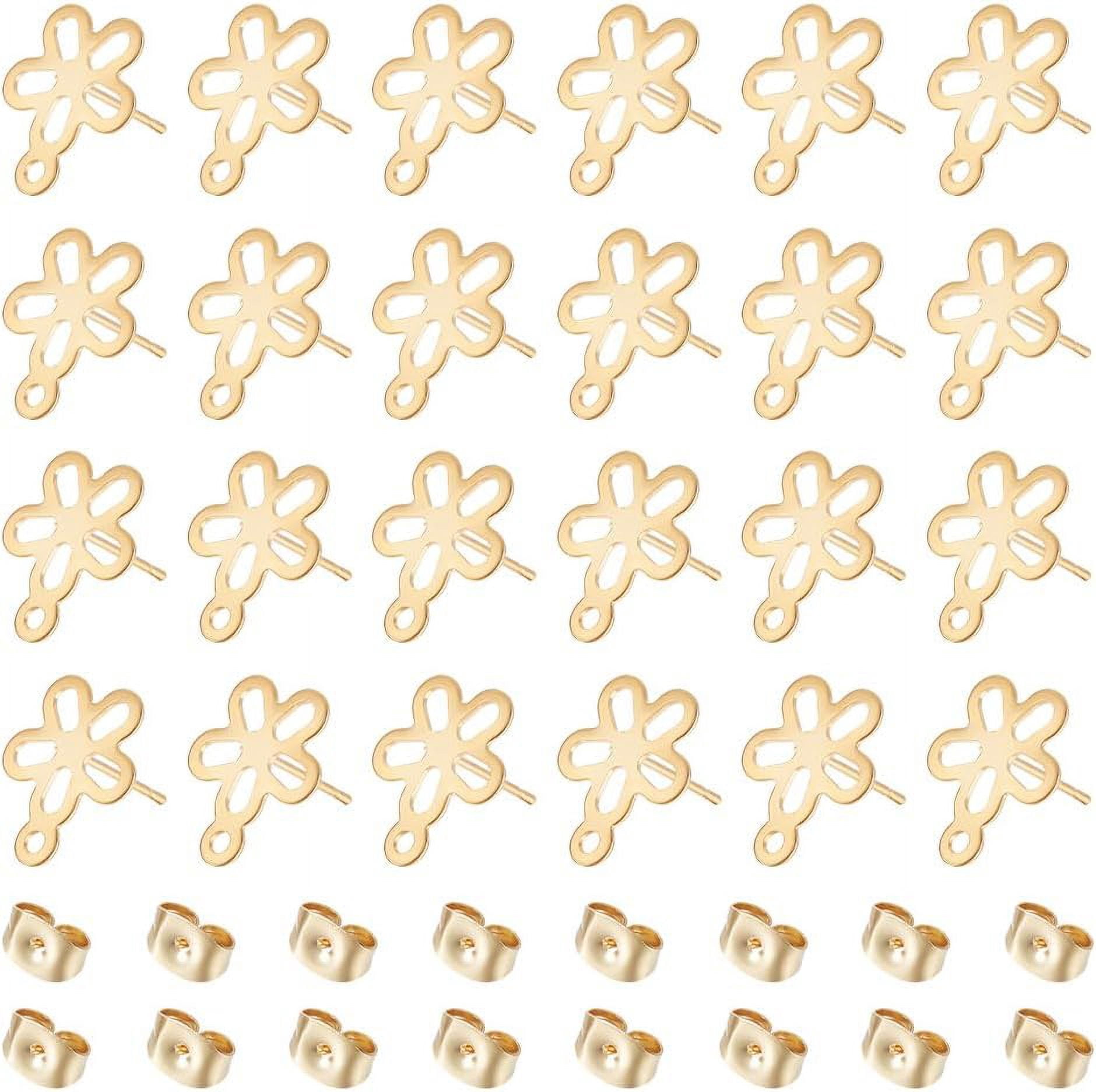 50Pcs 201 Stainless Steel 14mm Long Flower Stud Earring Findings with ...