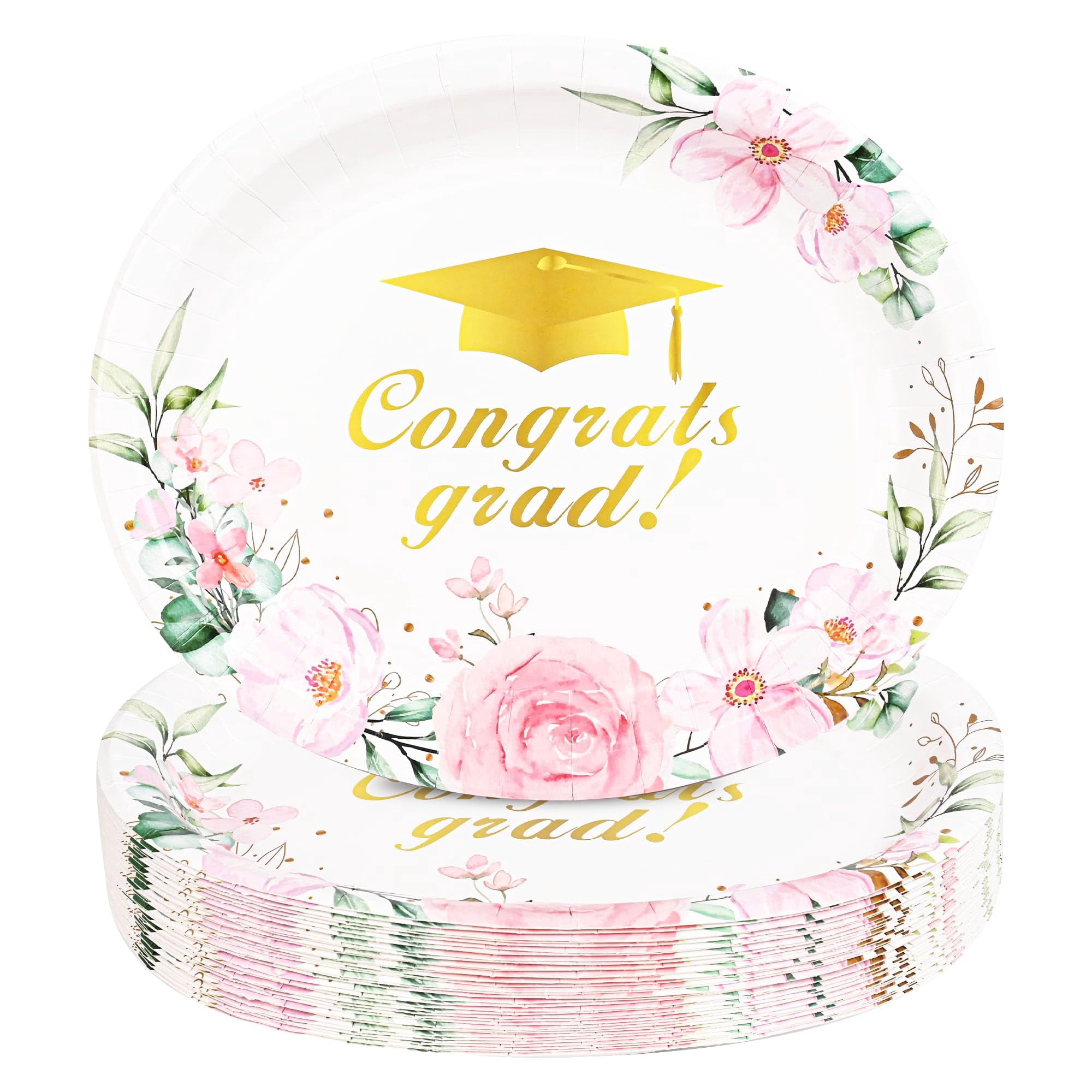 50Pcs 2025 Graduation Oval Paper Plates MTN1 Party Supplies Floral ...