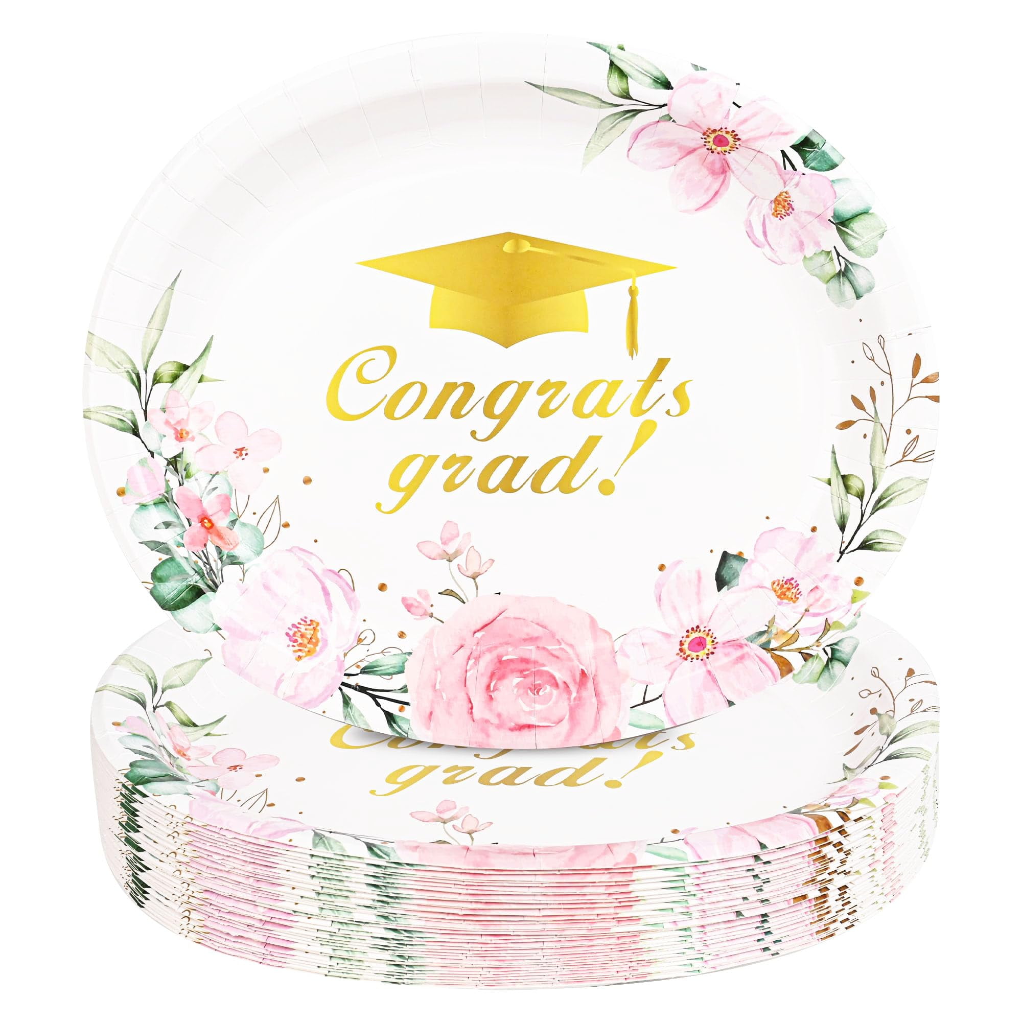 50Pcs 2025 Graduation Oval TSF6 Paper Plates Party Supplies Floral ...