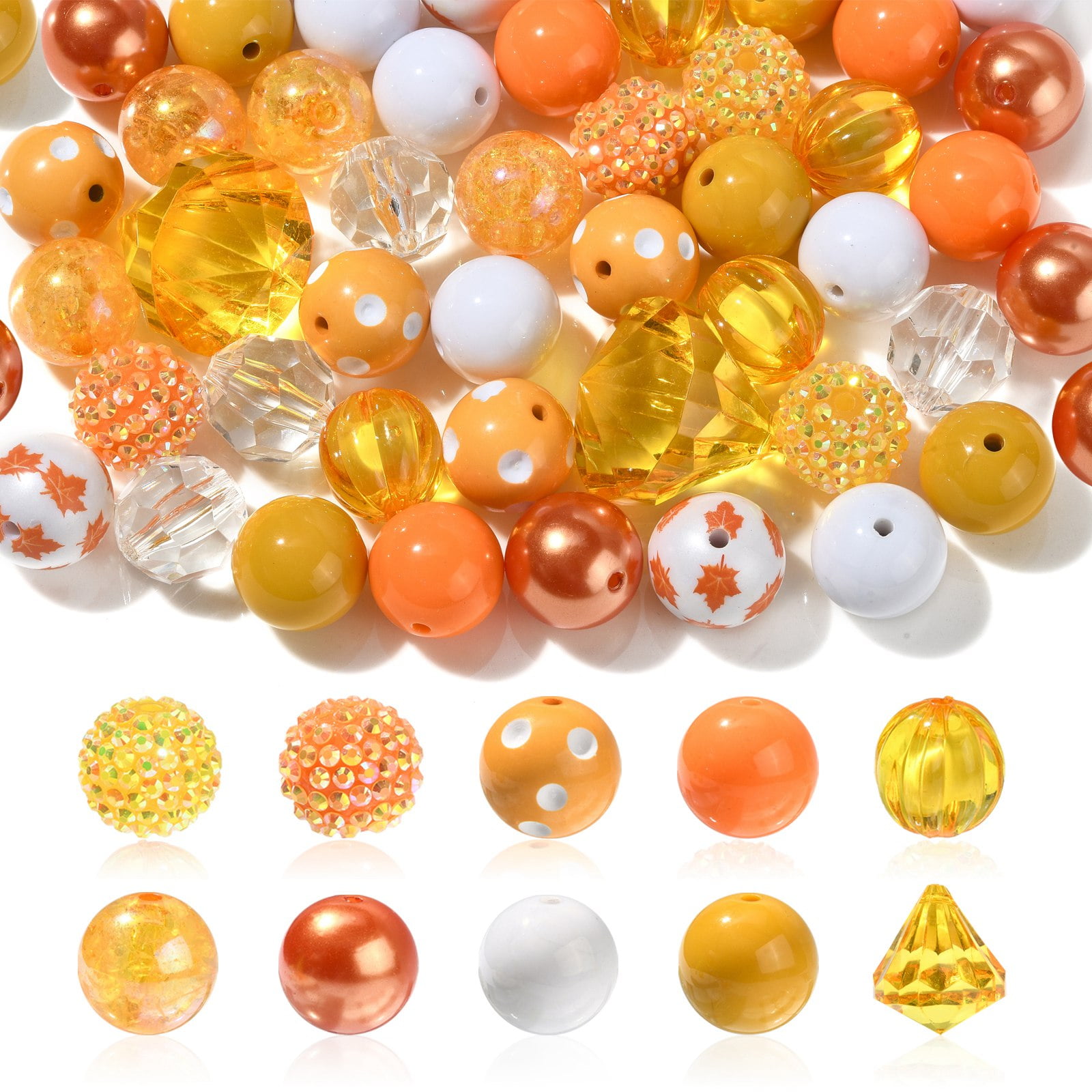 50Pcs 20mm Thanksgiving Beads Acrylic Yellow Orange Bubblegum Beads for ...