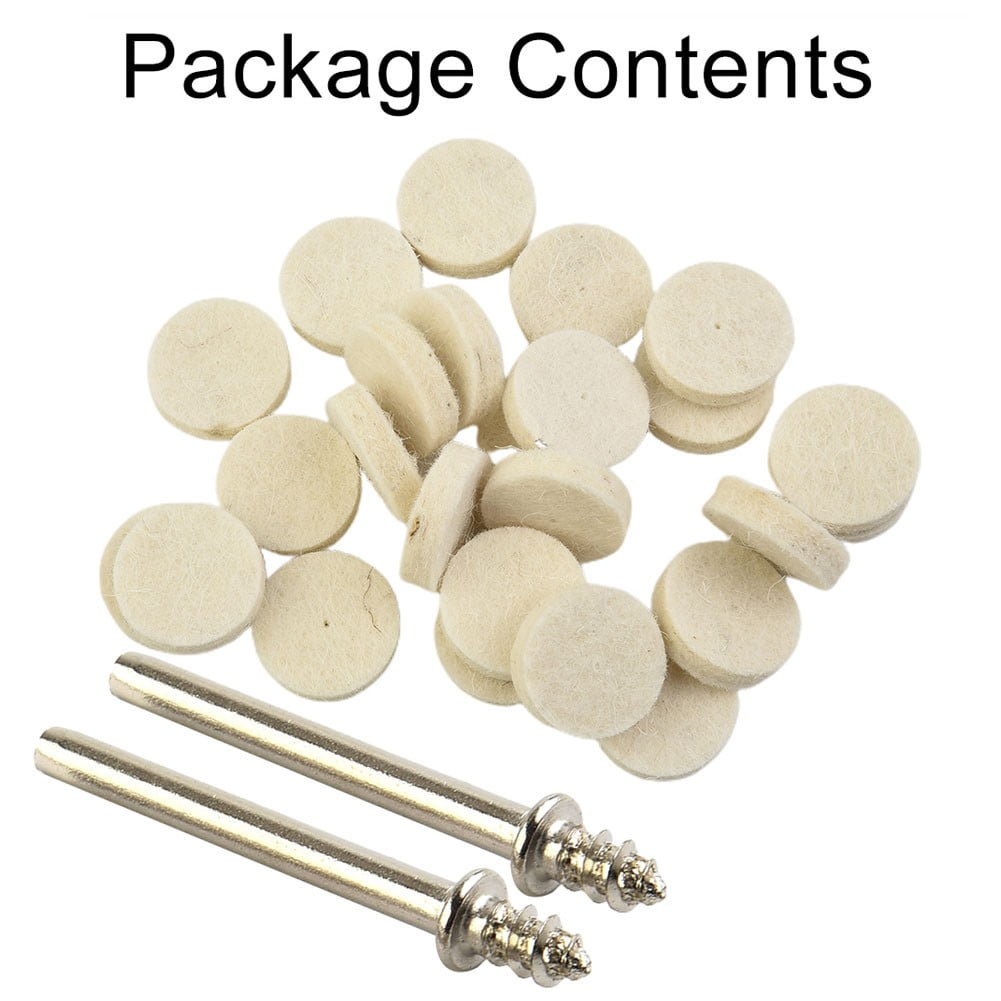 50Pcs 25Mm Wool Felt Polishing Buffing Pad Round Wheel+2Pcs Mandrel For ...
