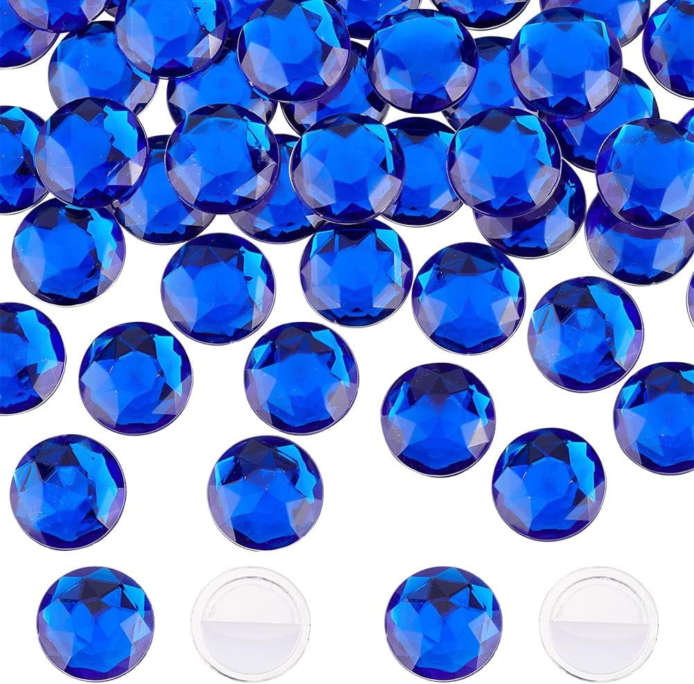 50Pcs 25mm Flat Back Round Acrylic Rhinestone Blue Self-Adhesive Round ...