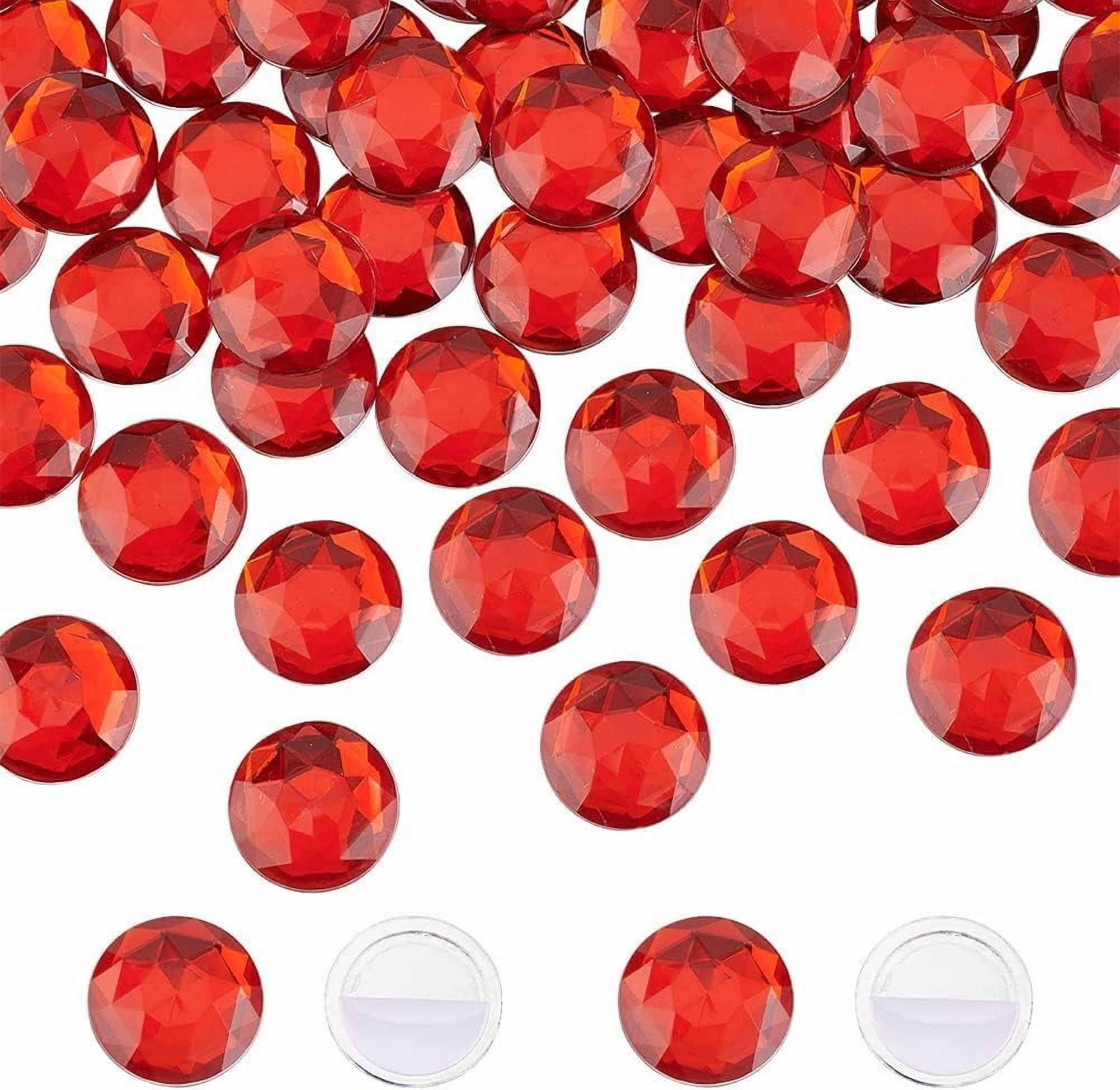 50Pcs 25mm Flat Back Round Acrylic Rhinestone Red Self-Adhesive Round ...