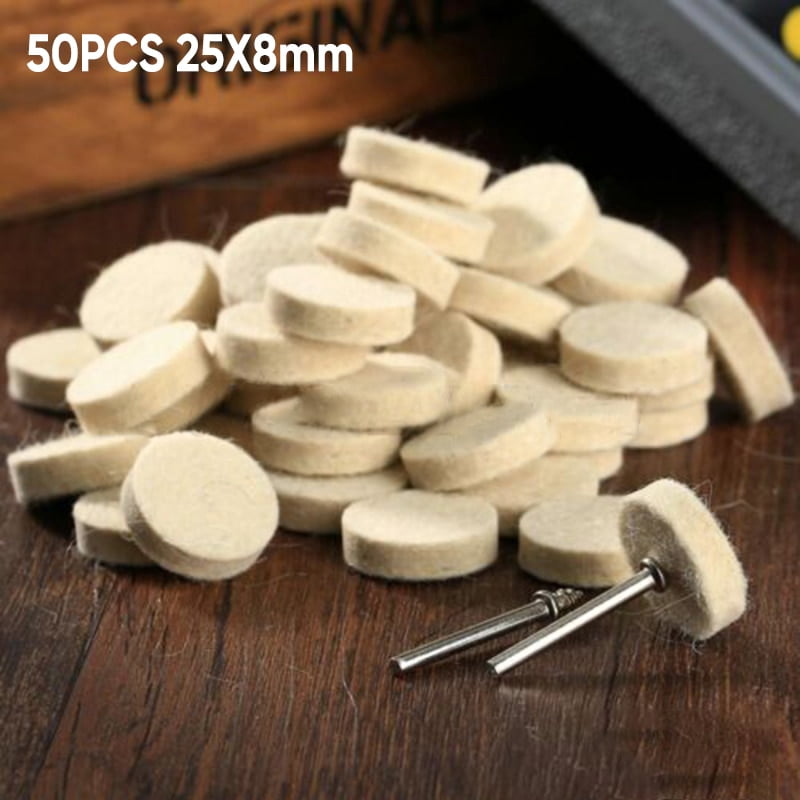 50Pcs 25mm Wool Felt Polishing Buffing Pad Round Wheel+2x Mandrel For ...