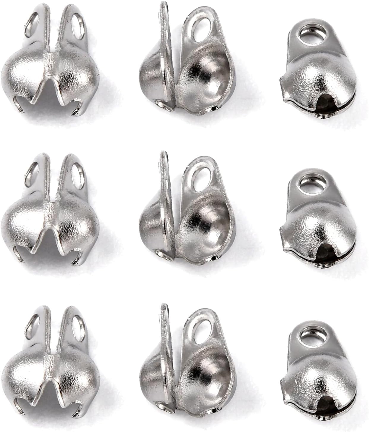 50Pcs 304 Stainless Steel Bead Tips Calotte Ends Crimp Beads Clamshell ...