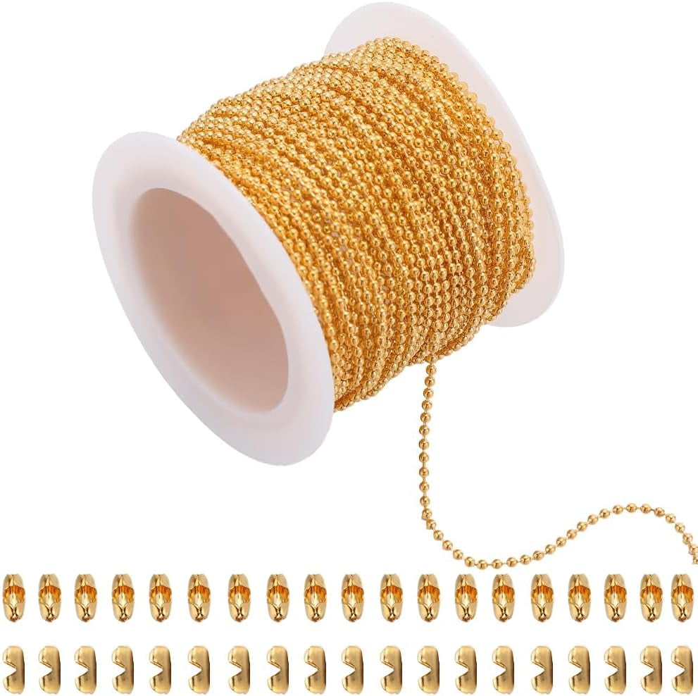 50Pcs 33 Feet/10m 1.5mm Dog Tag Chains Gold Ball Bead Chain Bulk Roll ...