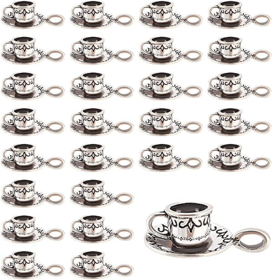 50Pcs 3D Cup Charm Pendant Alloy Tibetan Style Coffee Pendant Silver ...