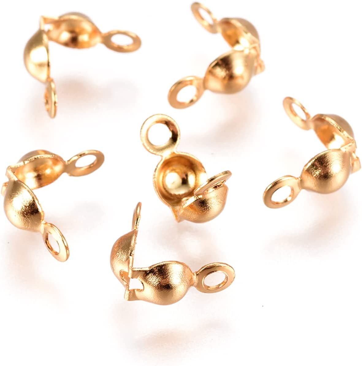 50Pcs 4mm Golden 304 Stainless Steel Calotte Ends Beads Vacuum Plating ...