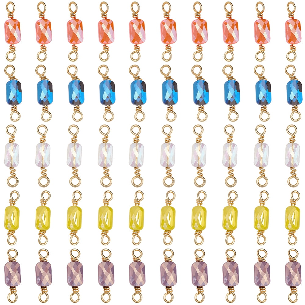 50Pcs 5 Colors Electroplate Glass Faceted Rectangle Connector Charms ...