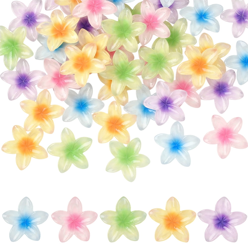 50Pcs 5 Colors Transparent Resin Cabochons Flower with Glitter Powder ...