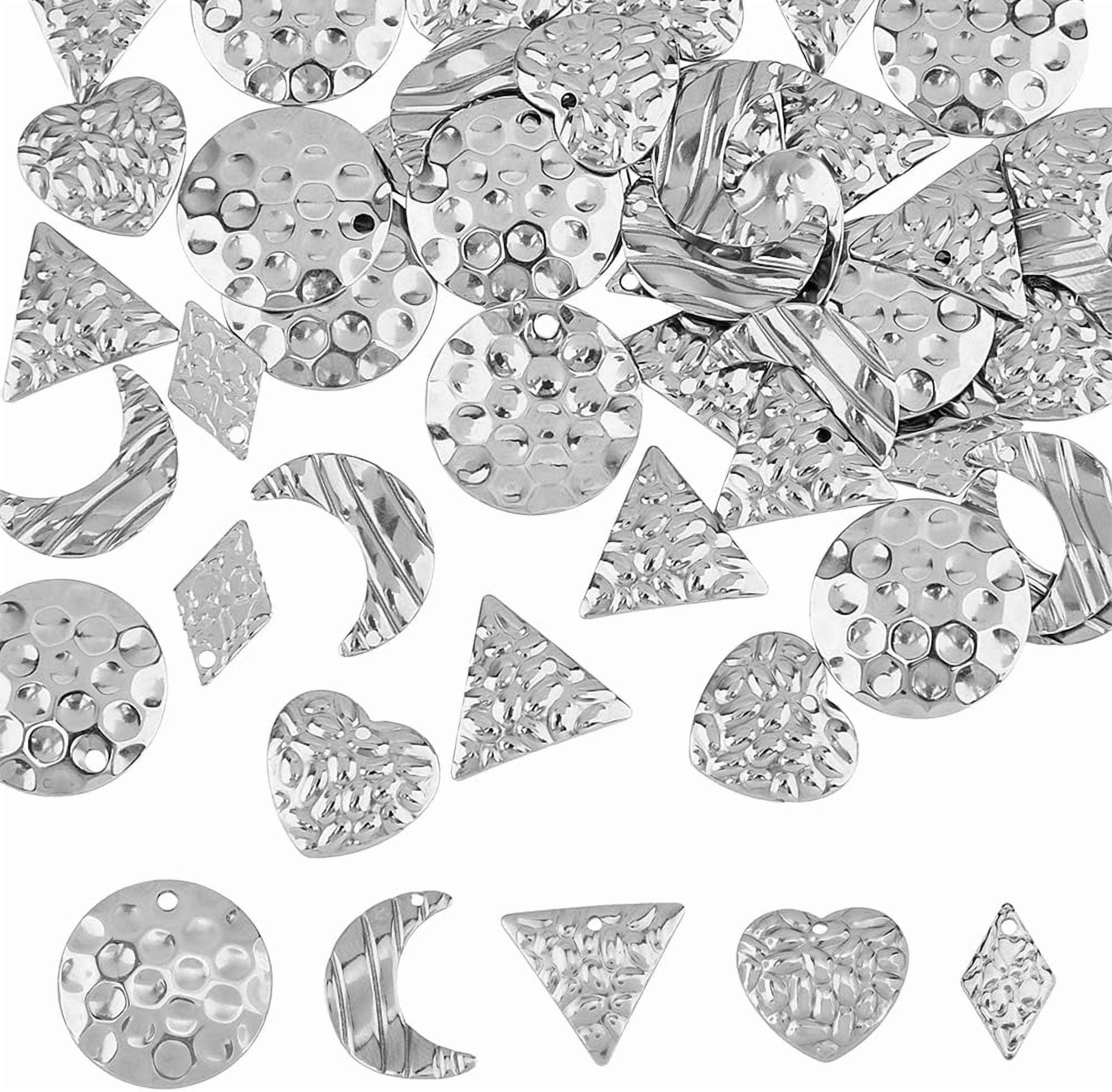50Pcs 5 Style Elegant Flat Round Pendants Textured Rhombus Shape Charms ...