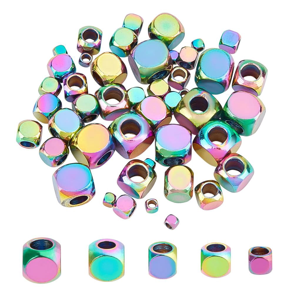 50Pcs 5 Style PVD Vacuum Plating 304 Stainless Steel Spacer Beads Cube ...