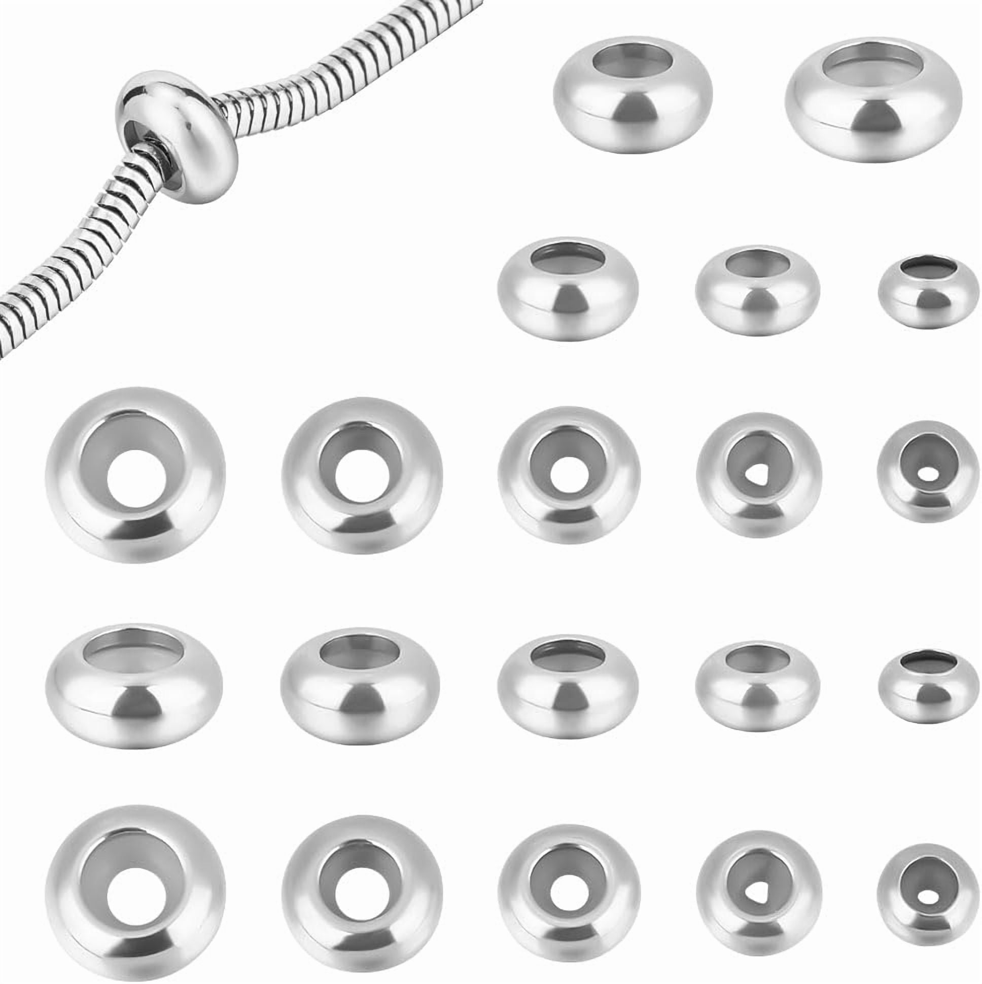 50Pcs 5 Style Stainless Steel Slider Beads 1.2~3mm Hole Round Rubber ...