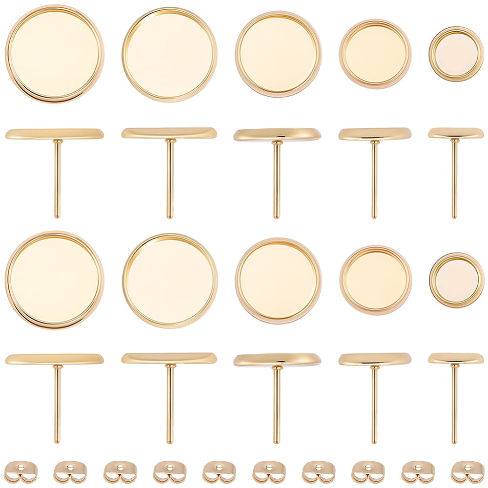 50Pcs 5 Styles 304 Stainless Steel Stud Earring Findings Cabochon ...