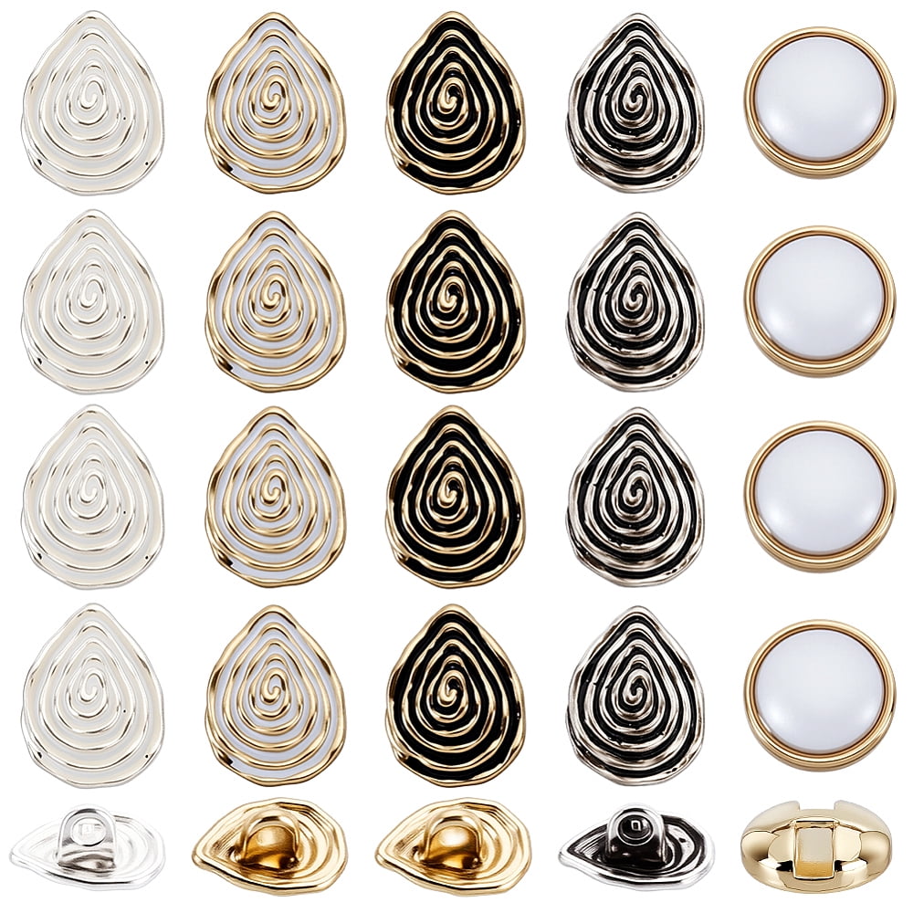50Pcs 5 Styles Alloy Buttons 1-Hole Rose & Flat Round Mixed Color 11~12 ...